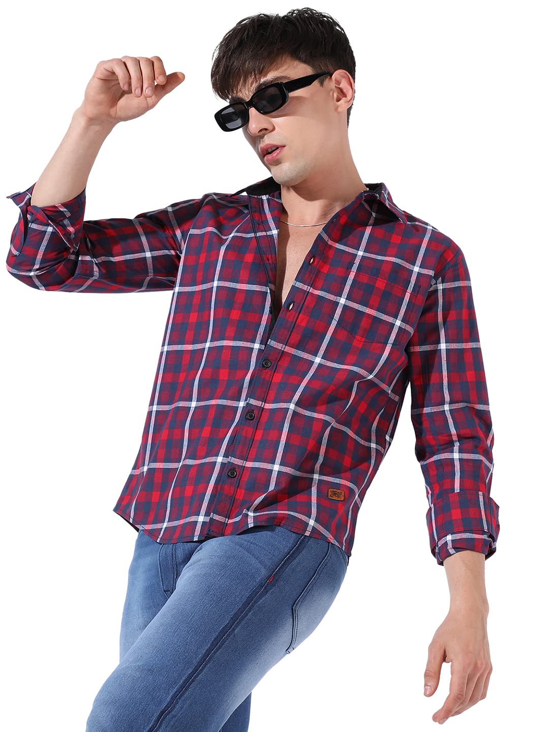 Campus Sutra Men's Red Checkered Button Up Collared Shirt for Casual ...