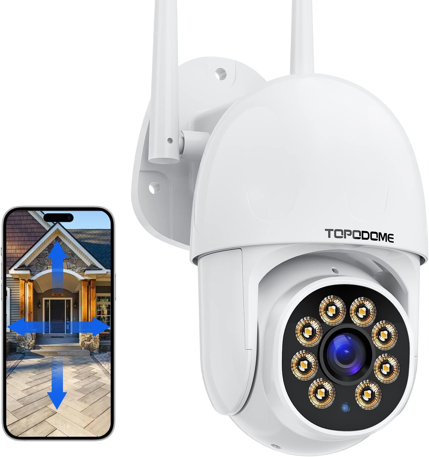 Topodome Camera Surveillance WiFi Extérieure, PTZ Caméra IP 350°/120 ...