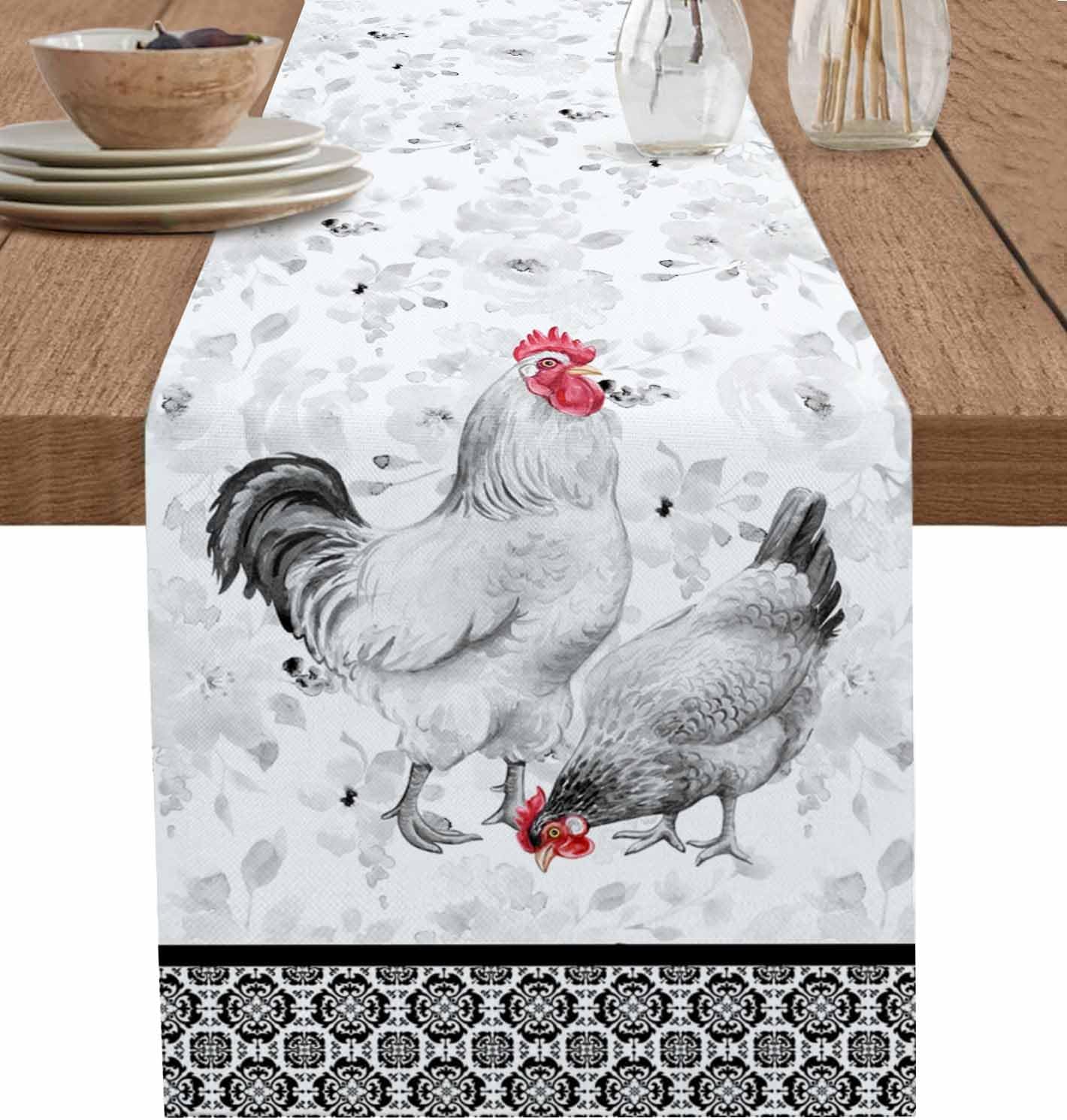 Amazon.com: Cotton Table Runner 13 x 108 Inch, Vintage Hen Cock Rooster ...