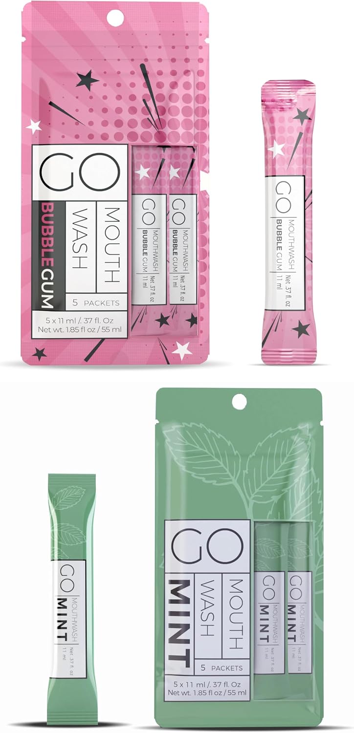 Amazon.com: 5pc Go Mouthwash Smooth Mint + 5pc Go Mouthwash Bubble Gum ...