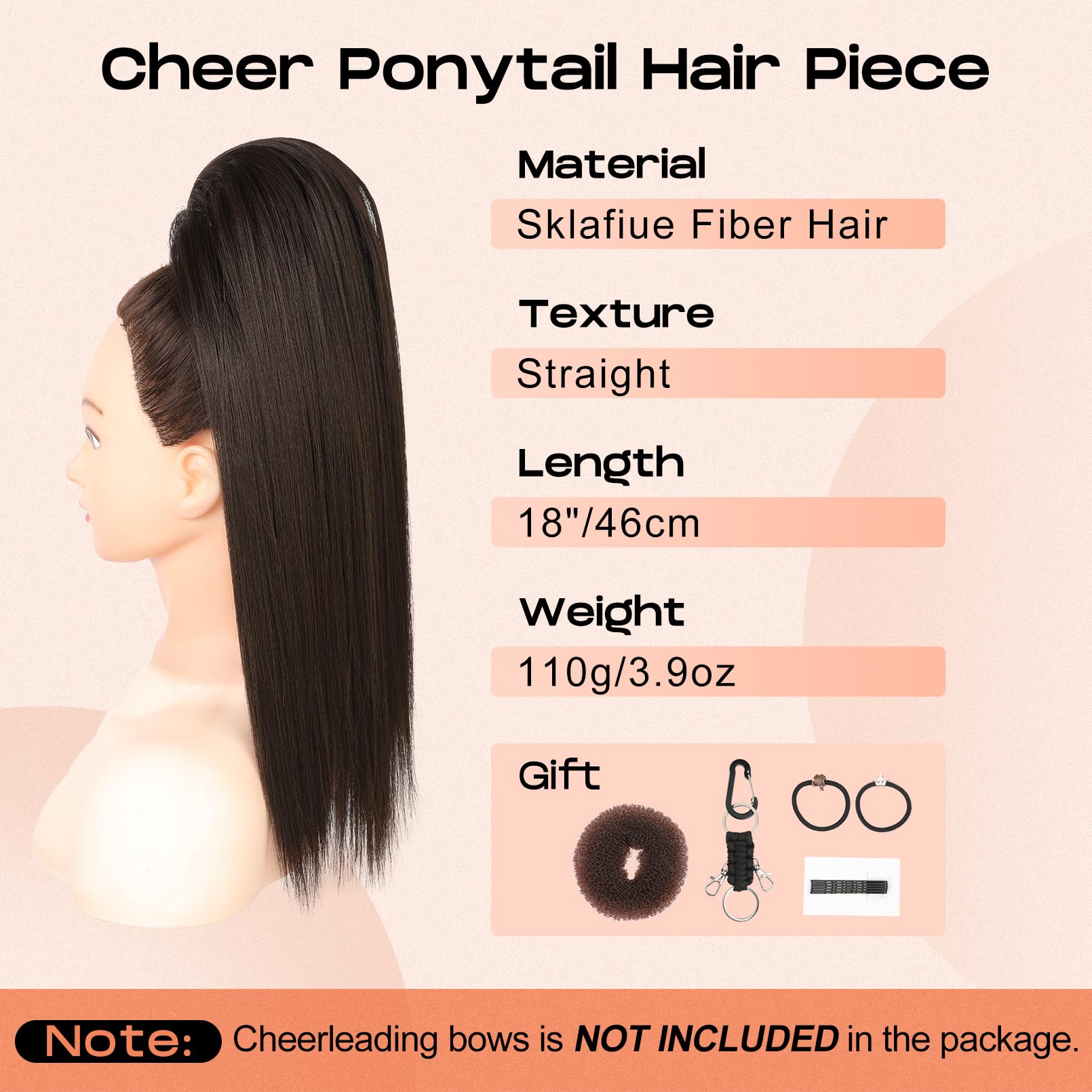 SEIKEA Ponytail Extension Cheer Ponytail Hair Piece, 18" Cheerleader ...