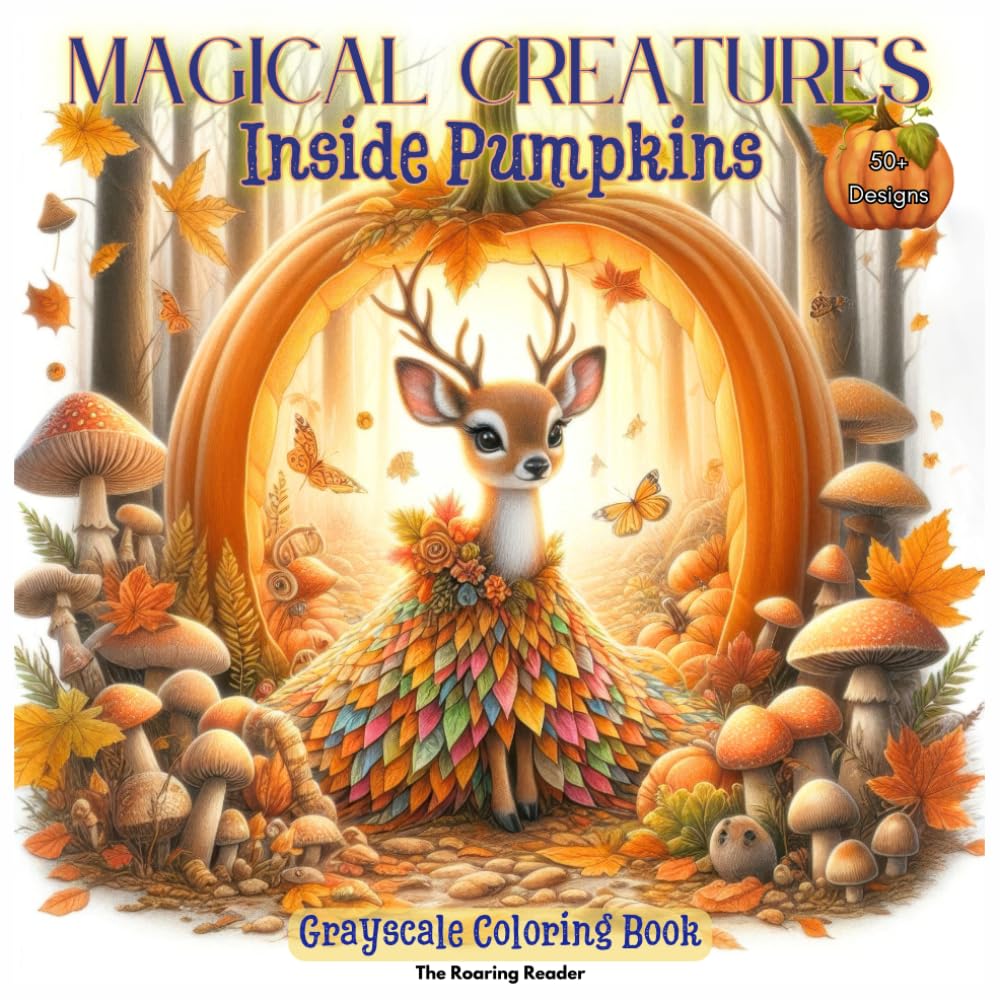 Amazon.com: Magical Creatures Inside Pumpkins Grayscale Coloring Book ...