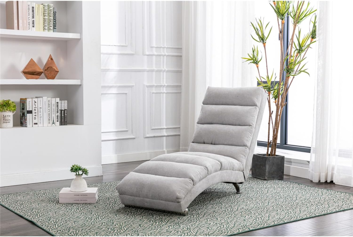Amazon.com: Linen Chaise Lounge Indoor Chair, Modern Long Lounger for ...