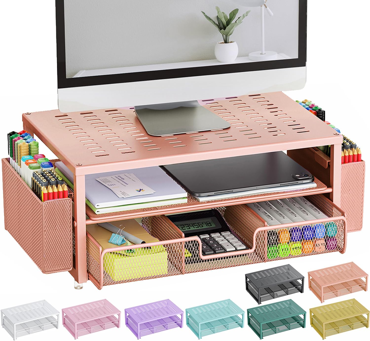 gianotter Desk Computer Monitor Stand Riser with Drawer and 2 Pen ...