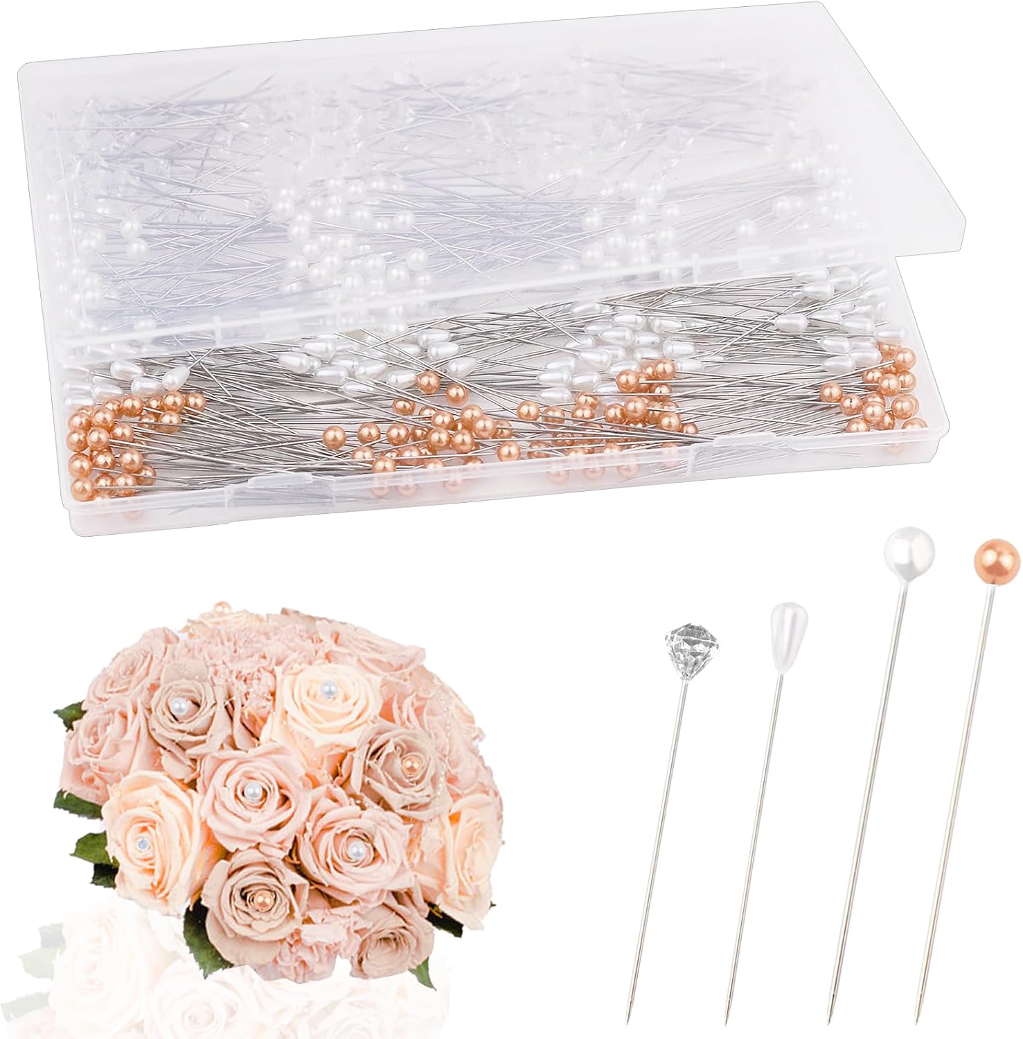 Amazon.com: 500Pcs 4 Styles Bouquet Pins Flower Pin Pearl Head Pins ...