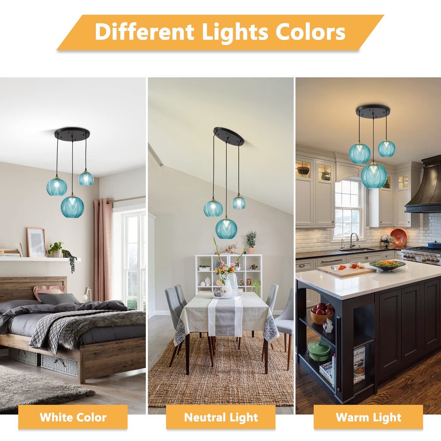 Snapklik.com : Lighting Modern 3-Light Blue Striped Glass Pendant Light ...
