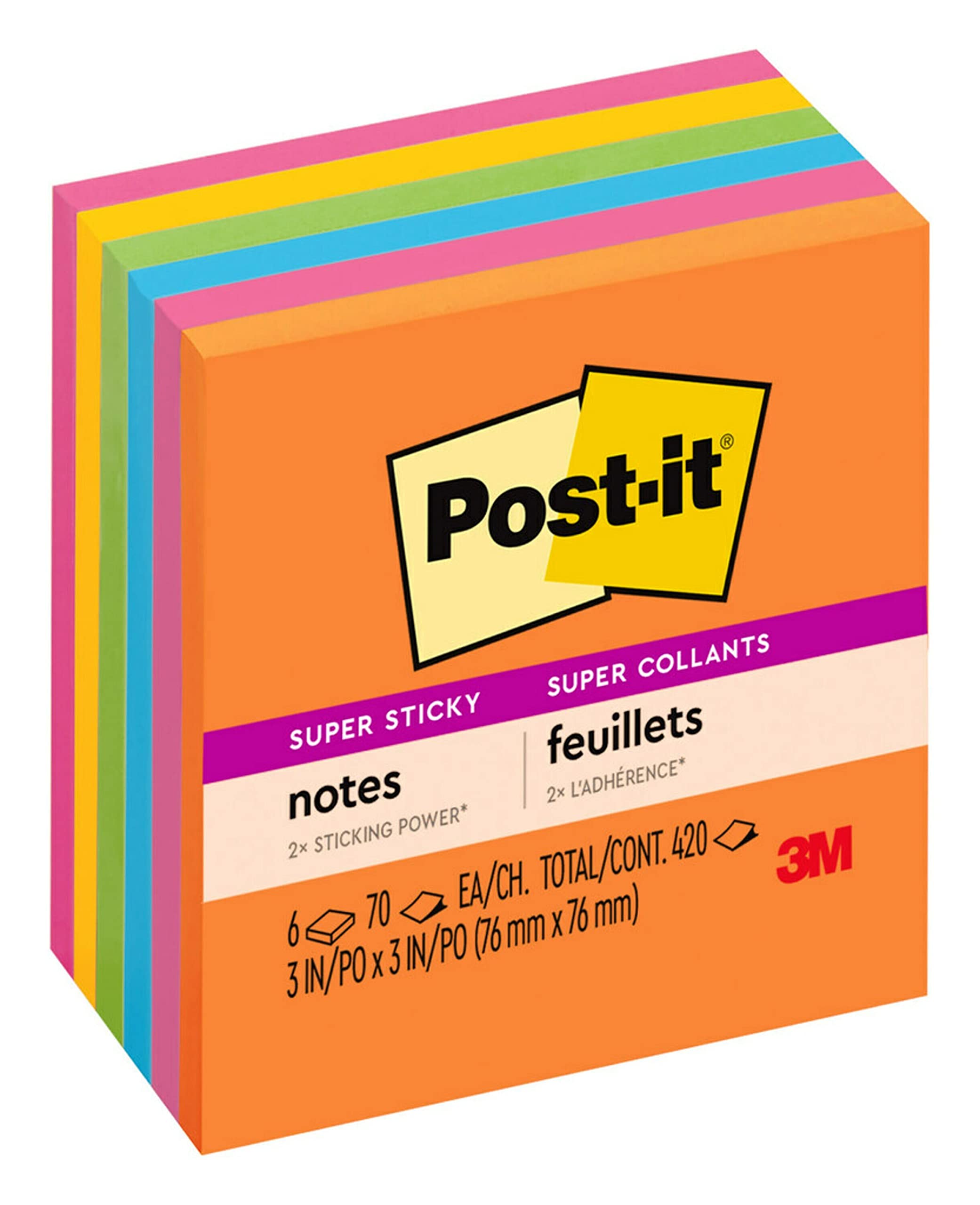 Buy Post-it Super Sticky Notes, 3x3 in, 6 Pads, 2x the Sticking Power ...