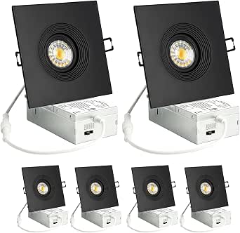 Wembanma 6 Pack 4 Inch Square LED Recessed Lighting, 8W Black Sloped ...