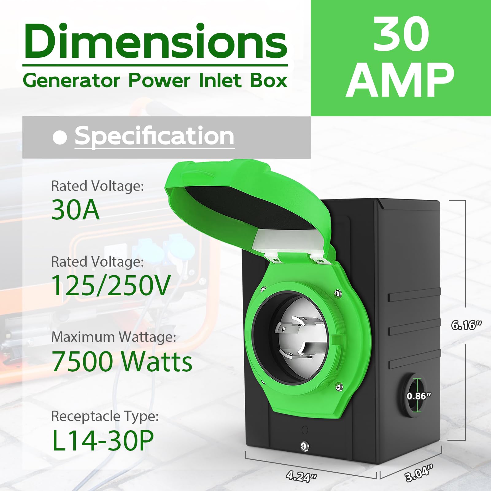 Snapklik.com : CoukouCover 30 Amp Generator Power Inlet Box, NEMA L14 ...