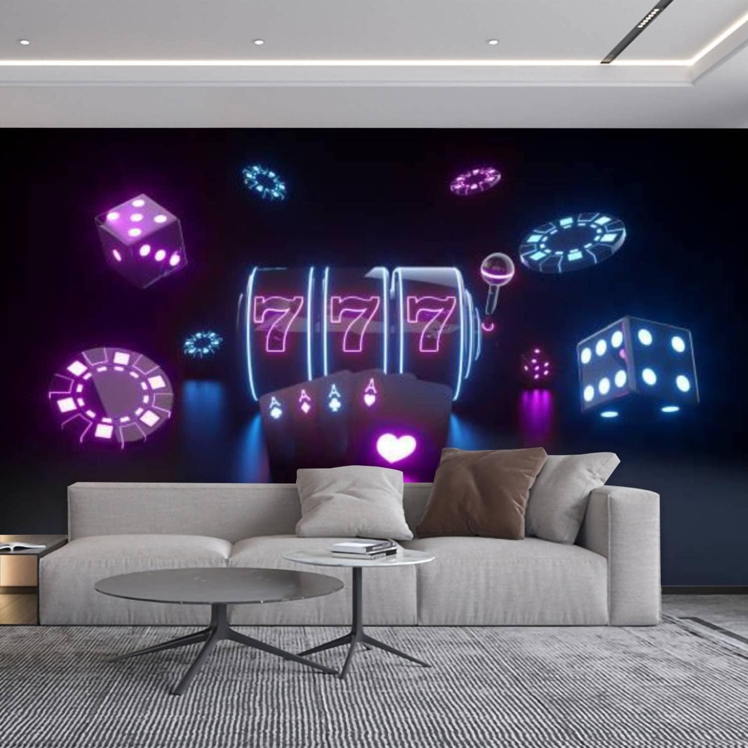 Peel and Stick Wallpaper Black Blue Purple Pink Neon Slot Machine Four ...