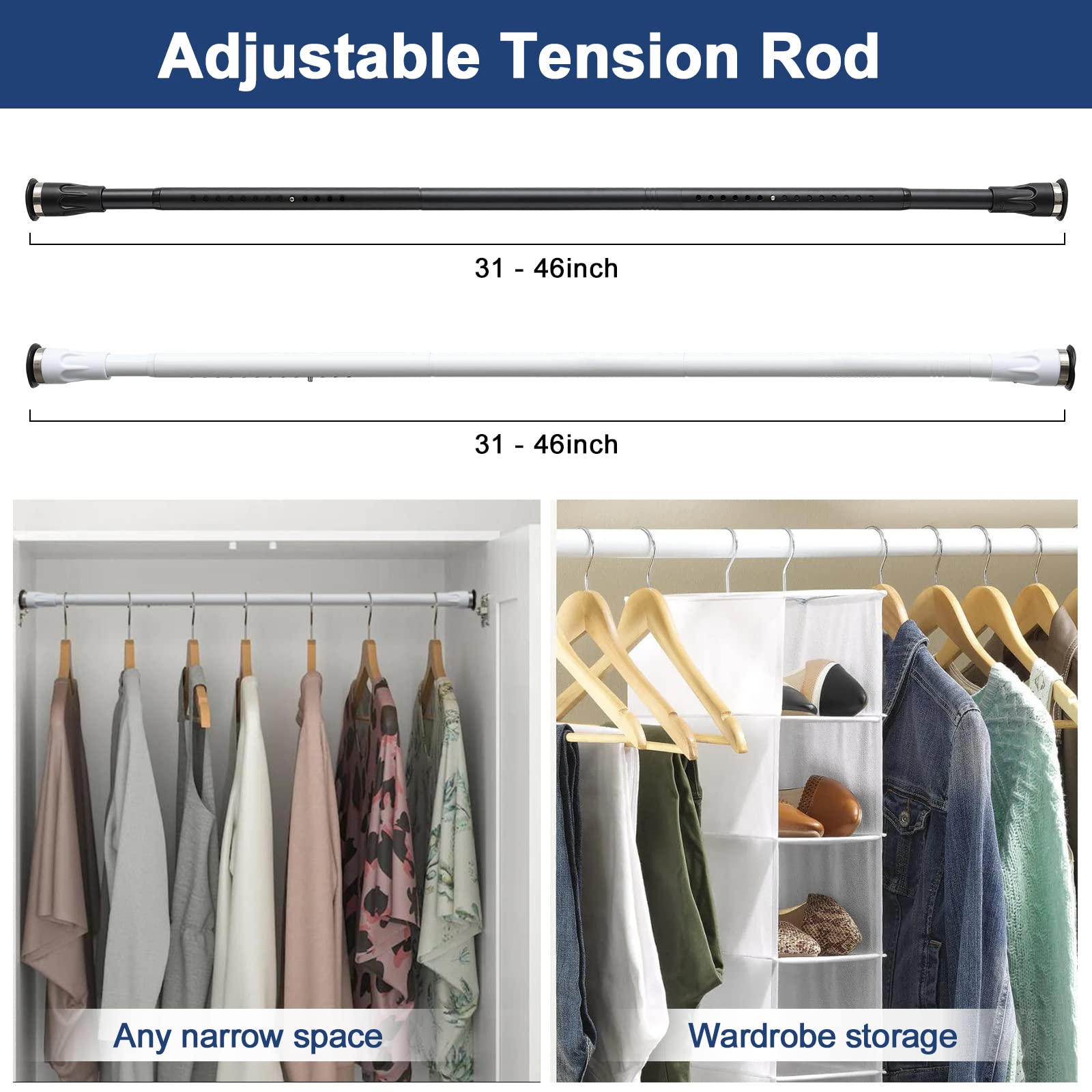 Snapklik.com : White Closet Rod For Hanging Clothes,31 To 46 Inch ...