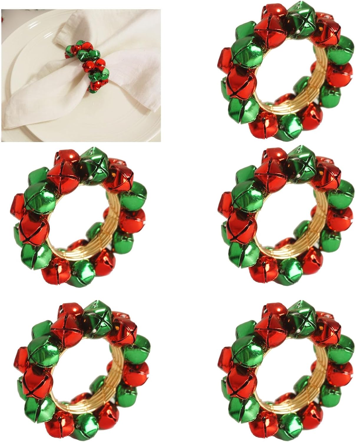 Amazon.com: Utalek Christmas Napkin Rings Set of 6 Jingle Bell Napkin ...