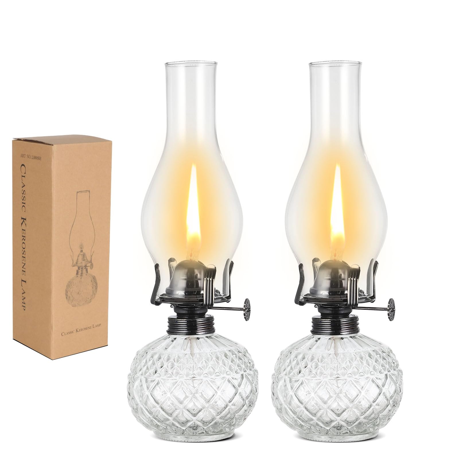 Amazon.com: DNRVK 2 Pcs Rustic Large Oil Lamp Vintage Glass Kerosene ...