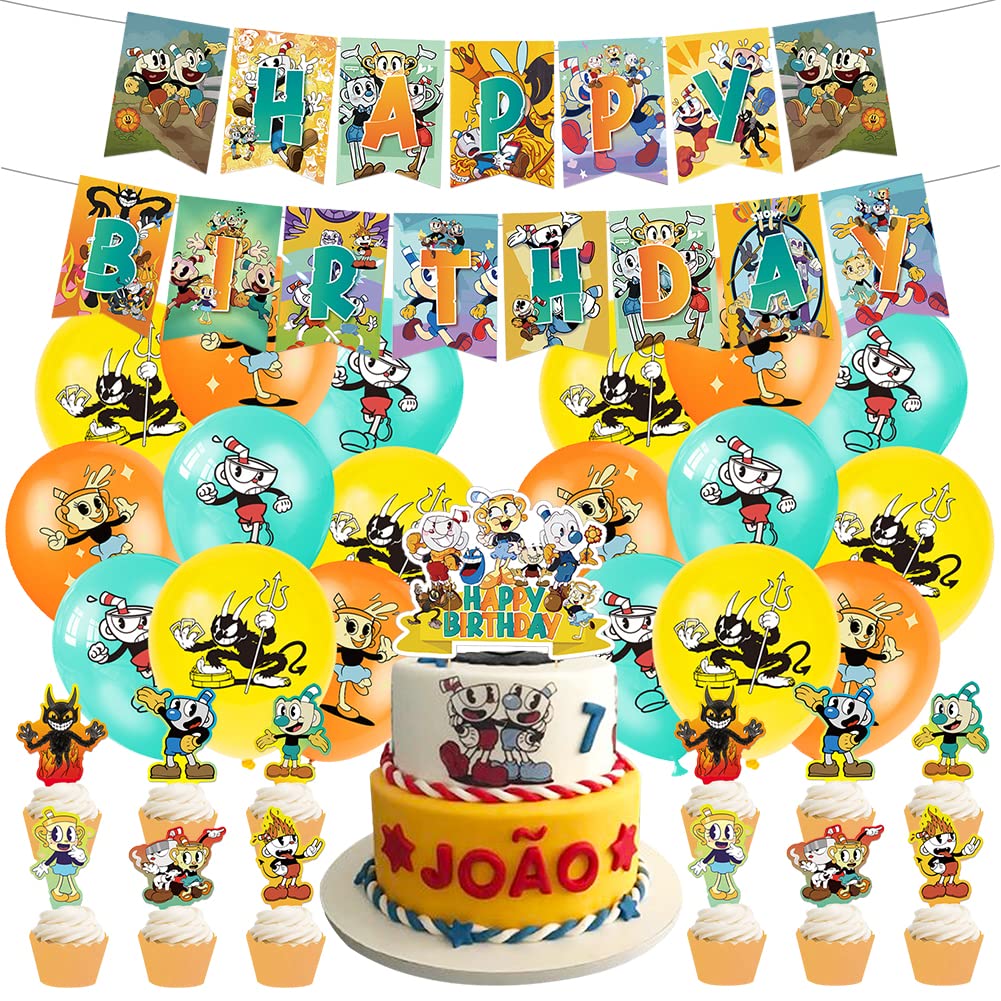 Buy Cuphead Birthday Party Decorations IOSCDH 32 Pcs Cuphead Theme ...