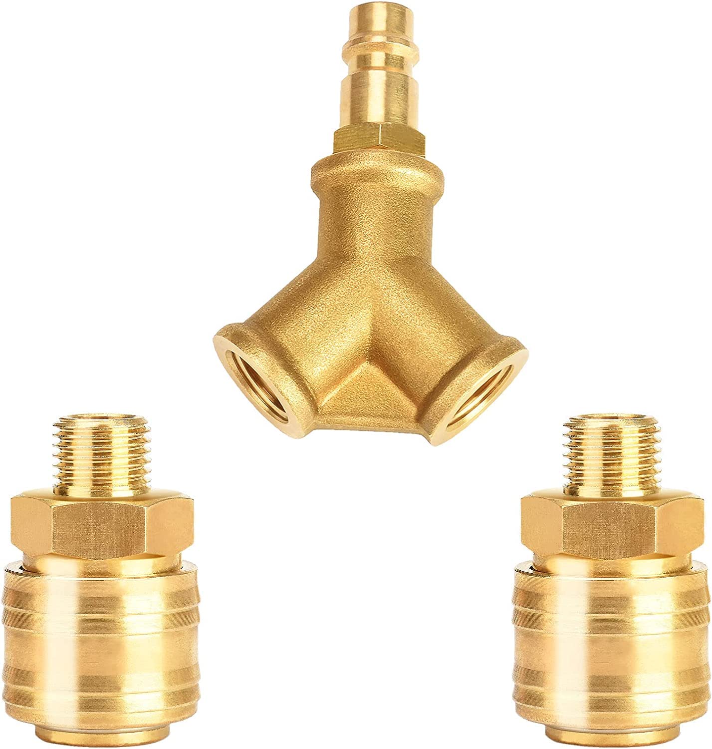 Compressed Air Distributor Y 2-Way with Couplings 1/4 Inch, Air Hose ...