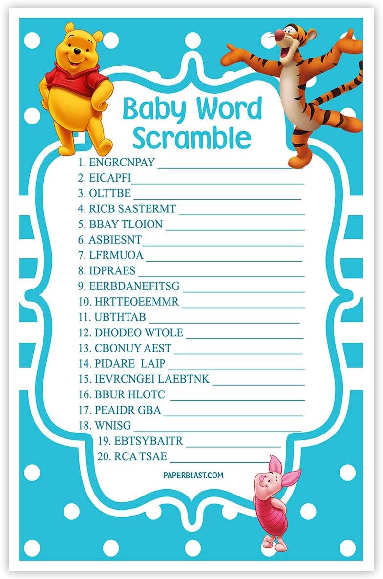 Amazon.com: Winnie the Pooh Baby Shower Game - Baby Word Scramble ...