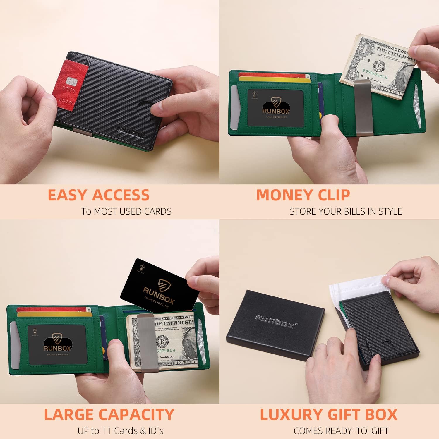 Snapklik.com : RUNBOX Slim Wallets For Men - Leather Money Clip Mens ...