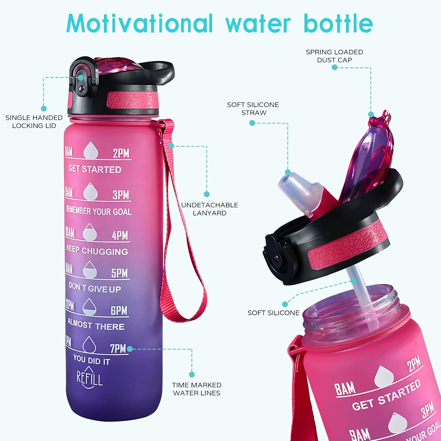 32oz/1L Motivational Water Bottle With Straw, A Great Partner Timed ...
