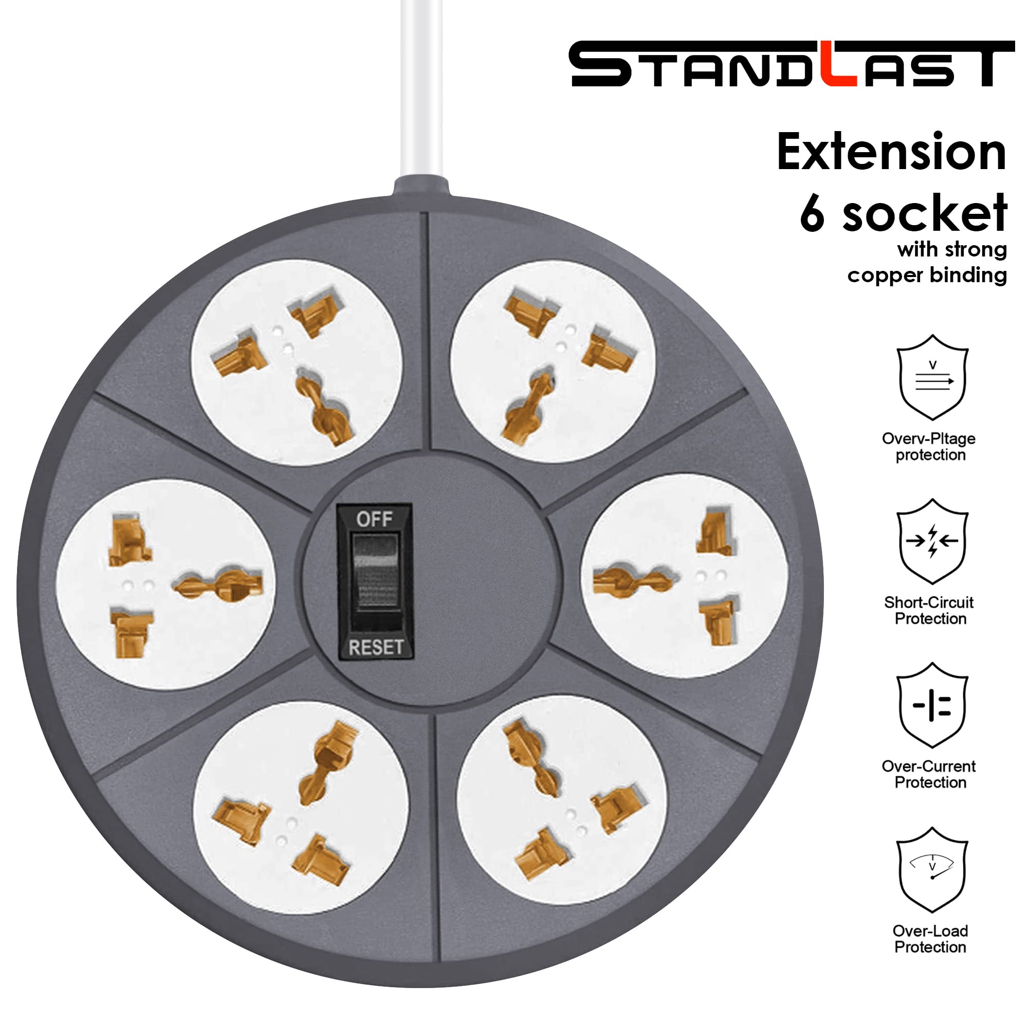 Buy Standlast Extension Cord 10 AMP 240V 6-Socket Surge Protector Multi ...
