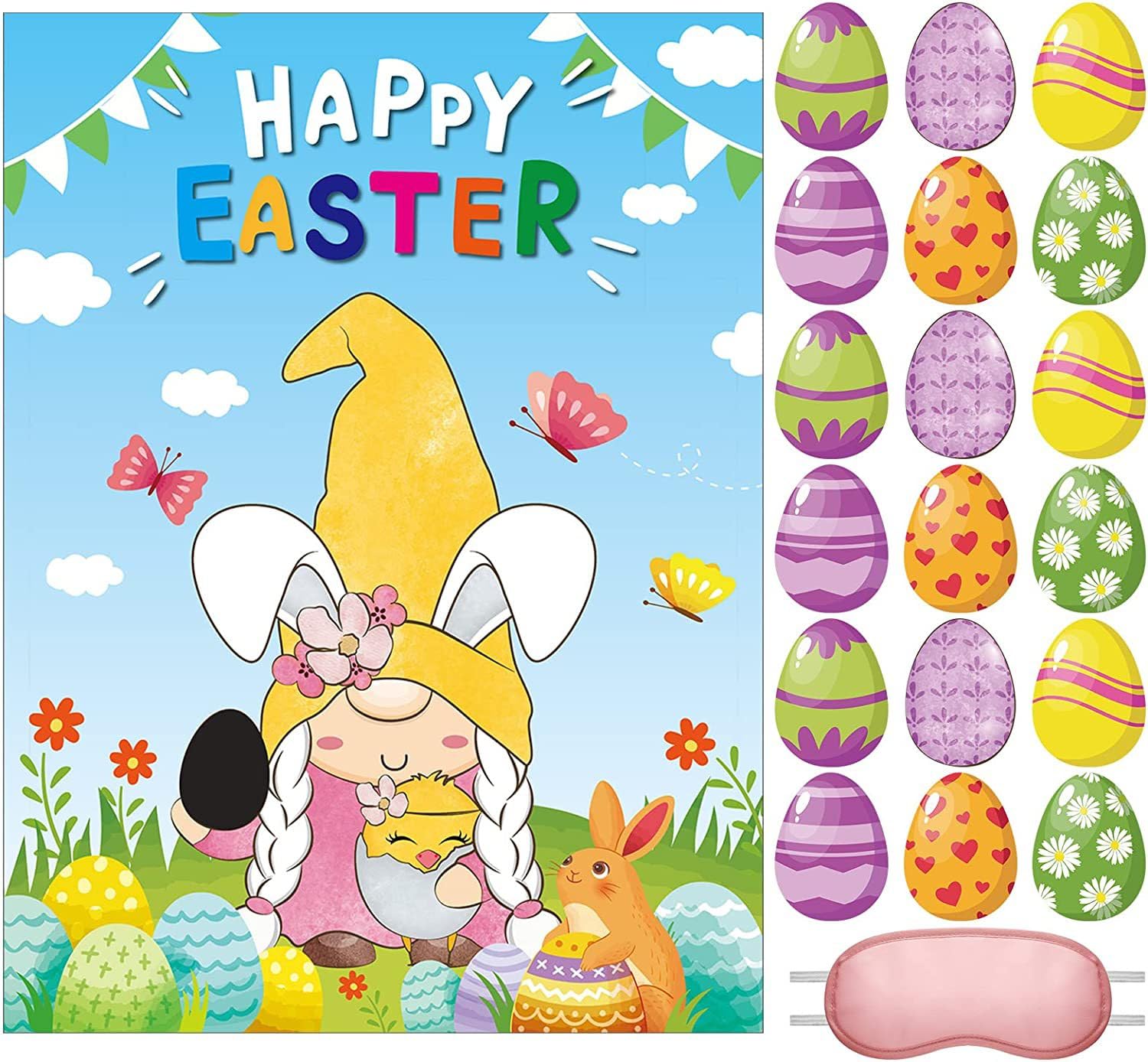 Pin The Egg Game Happy Easter Poster with Blindfolds and 24 Stickers ...