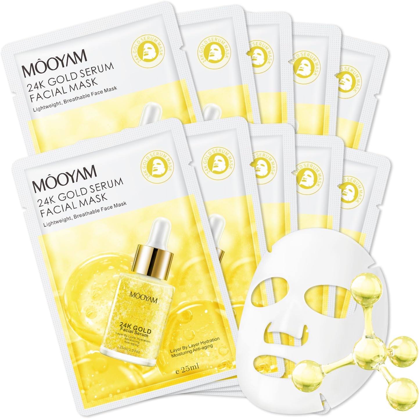 Amazon.com : 24k Gold Serum Face Masks Skincare Pack of 10, Hydrating ...