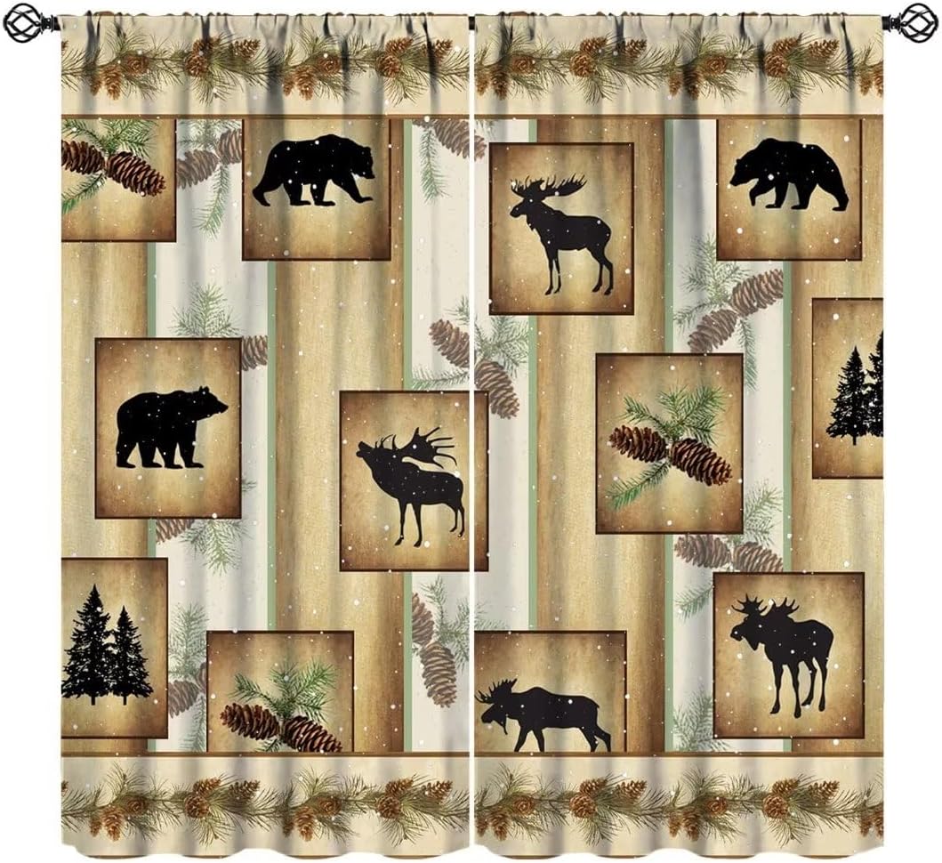 Amazon.com: Rustic Bear Curtains, Vintage Farmhouse Forest Wildlife ...
