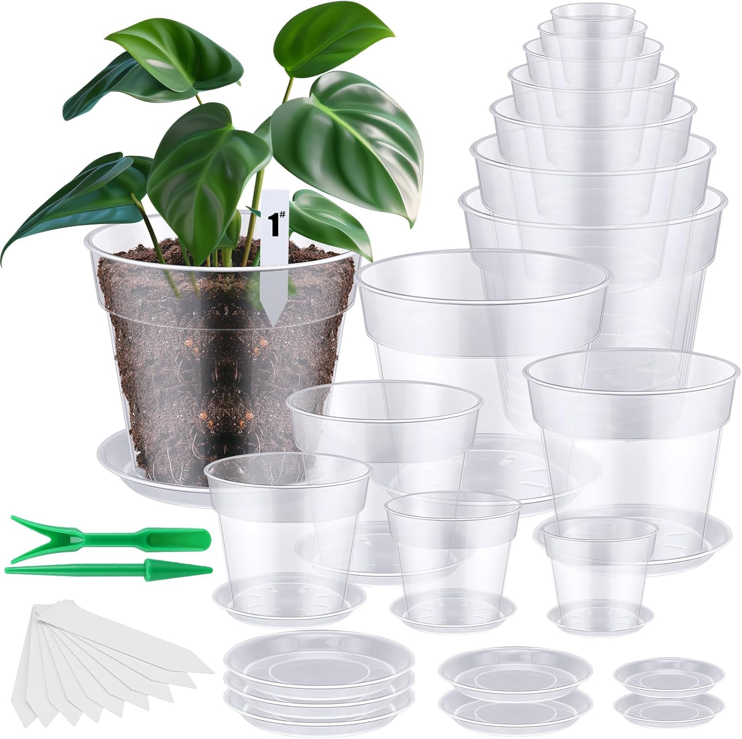 Amazon.com: Domensi 14 Pack 4/5/6/7/8/9/10 Inch Clear Plastic Pots ...