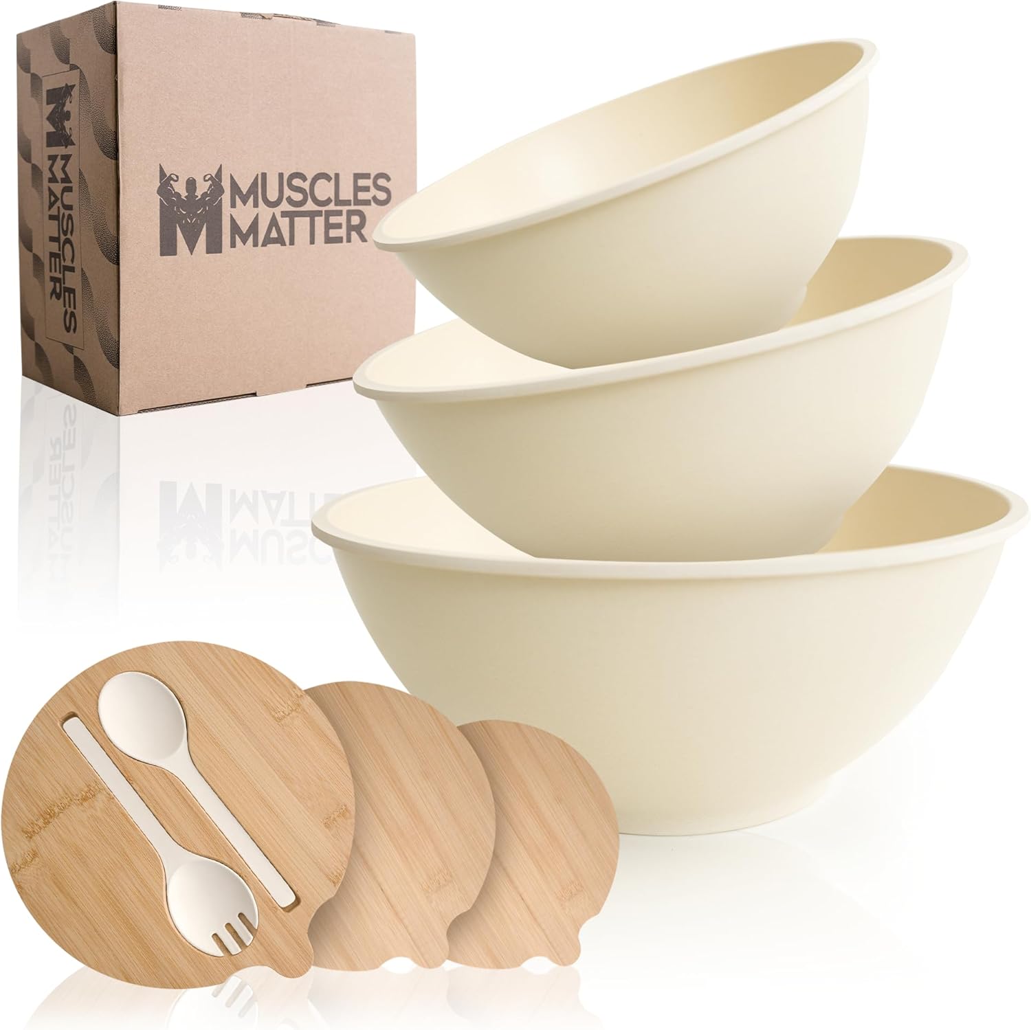 Amazon.com | Muscles Matter Bamboo Eco Salad Bowl Set - Set of 3 Salad ...
