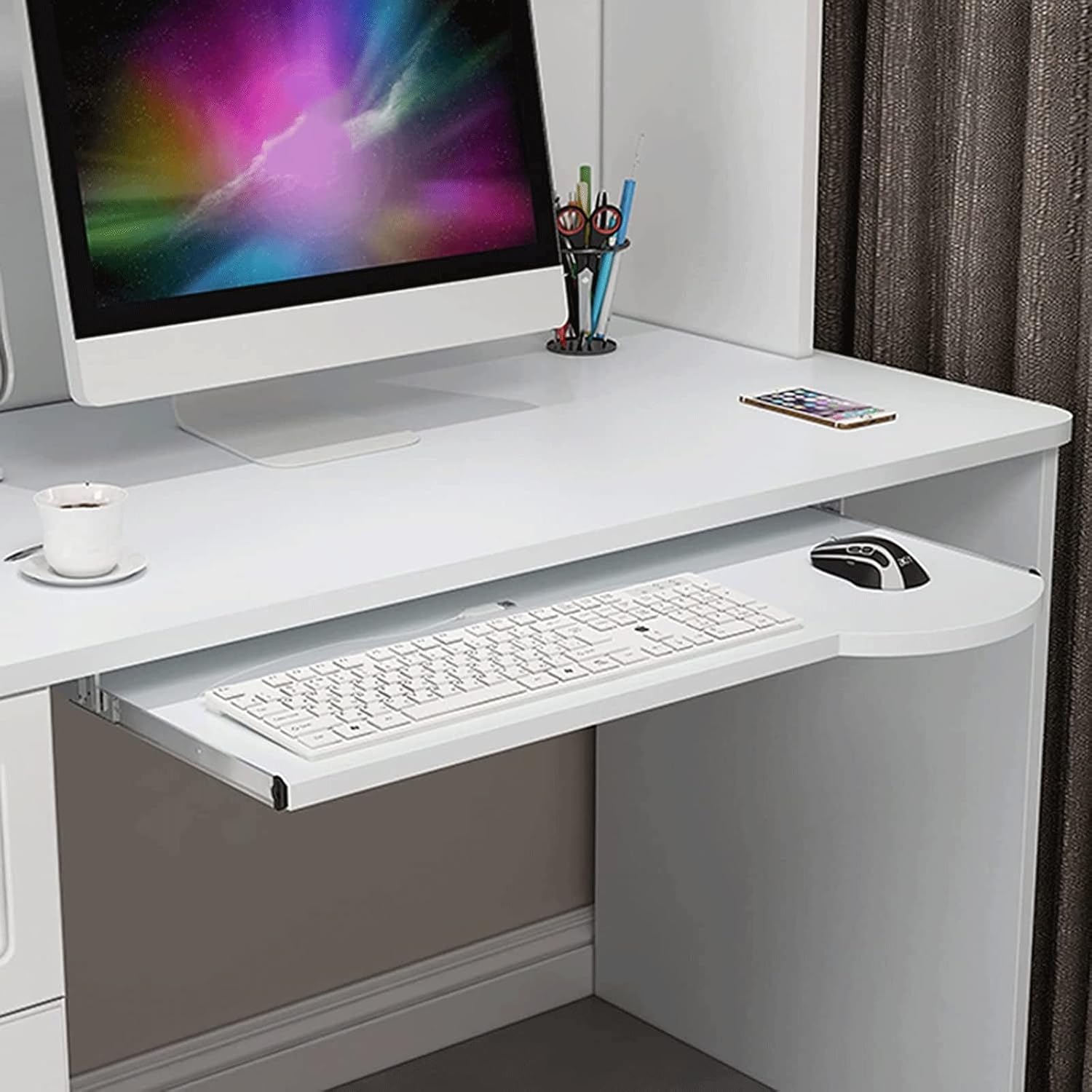 Wooden Keyboard Tray Under Desk Sliding, Ergonomic Underdesk Keyboard ...