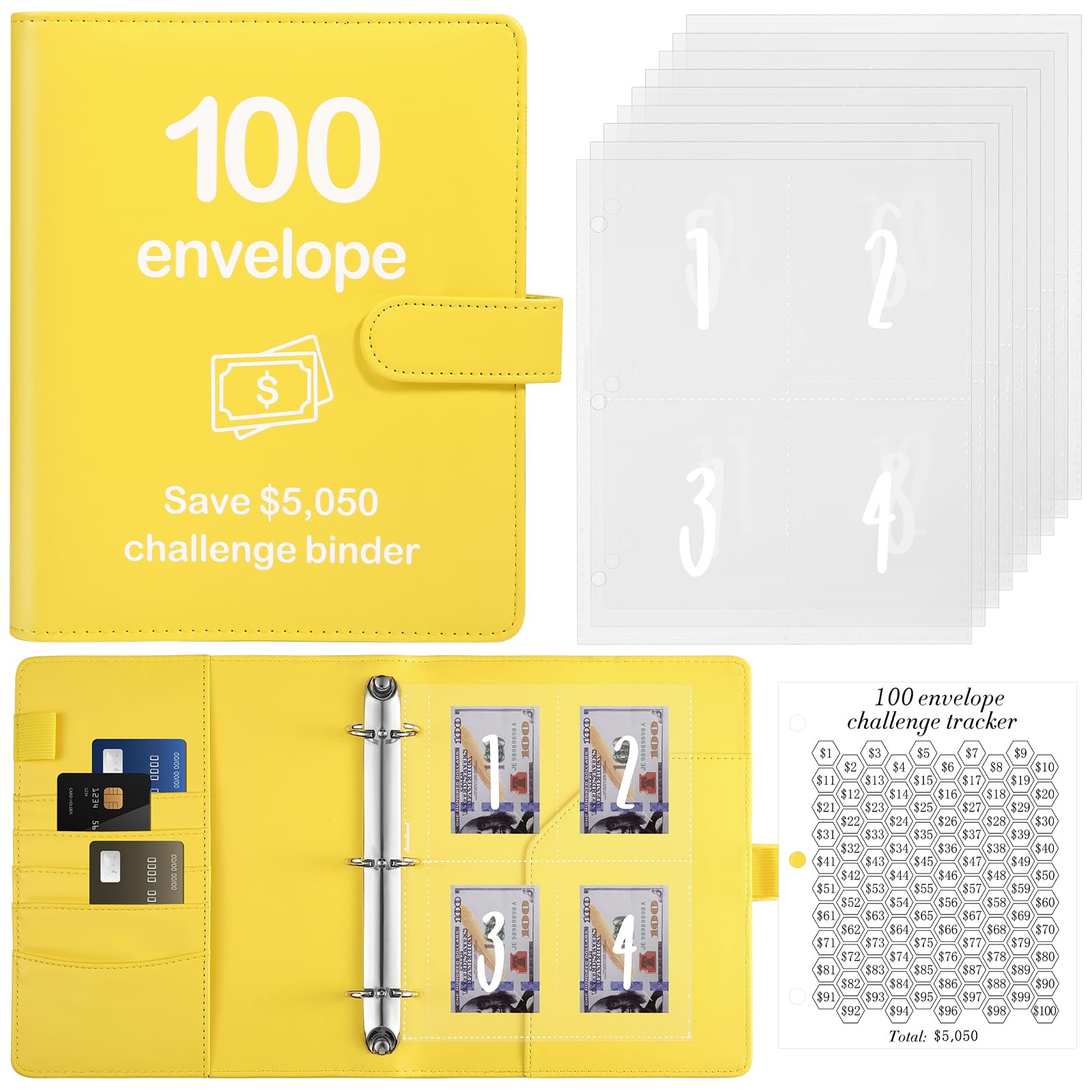 Amazon.com : 100 Envelopes Money Saving Challenge Binder with Reusable ...