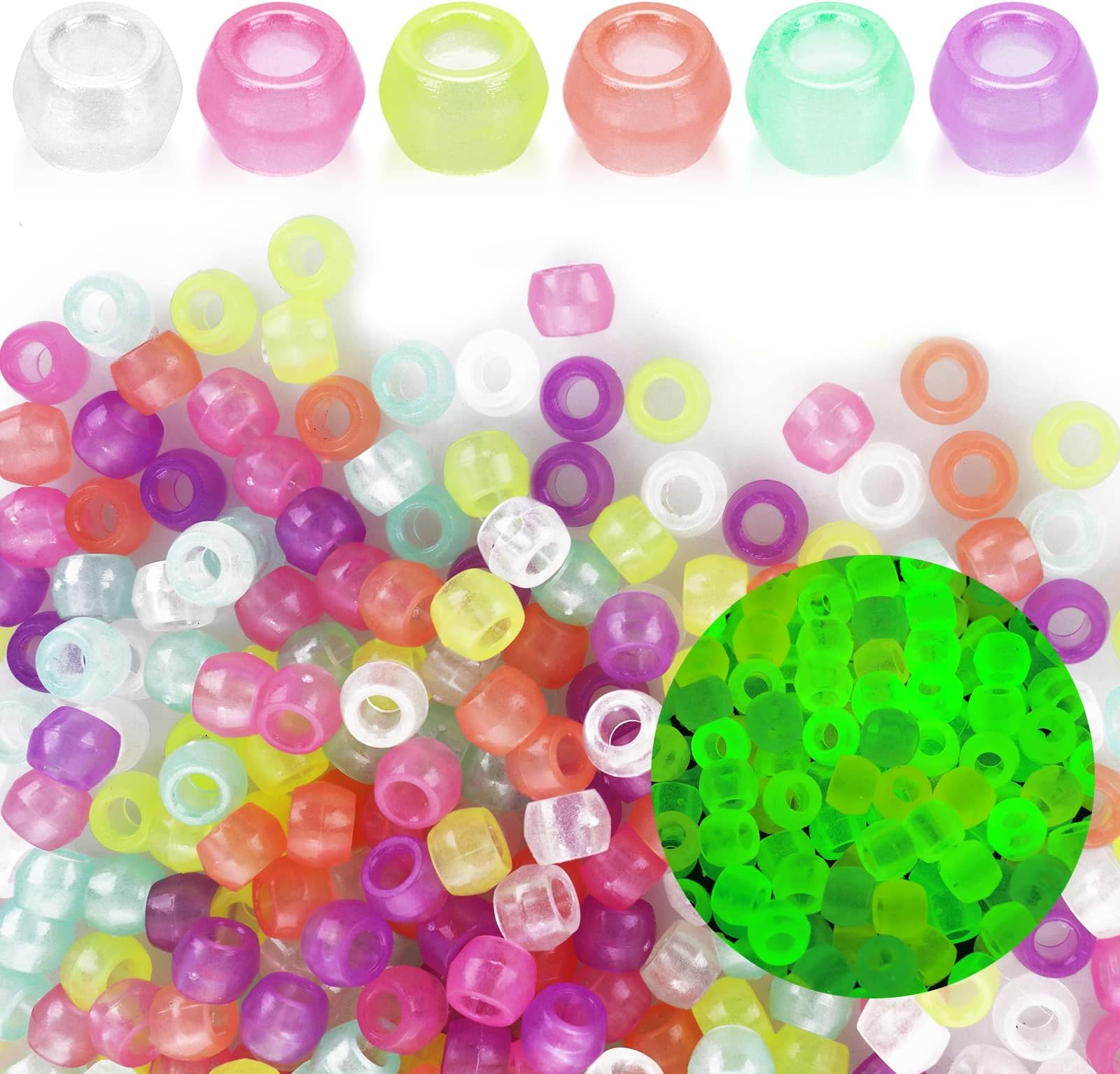 TOAOB 900pcs Pony Beads Glow in The Dark Plastic UV Color Changing ...