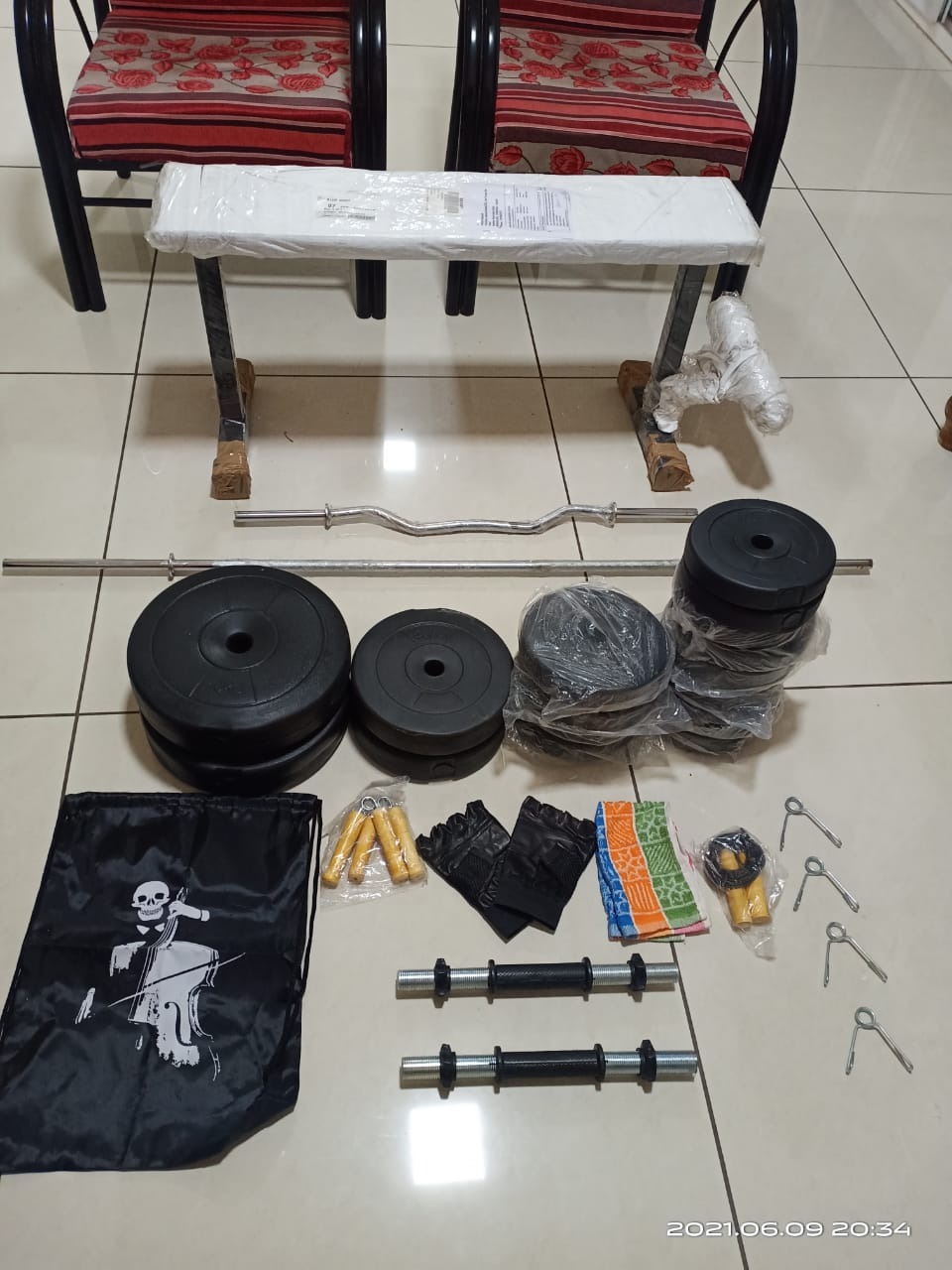 BODYFIT Home Gym Set Combo Kit, Gym Equipment, (20-100 Kg), 3Ft Curl ...