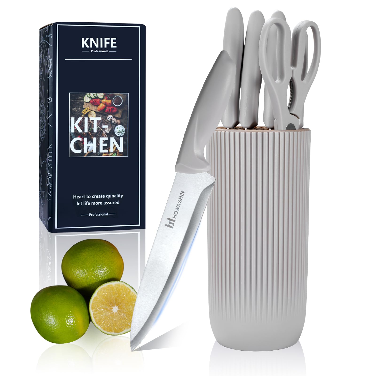 Amazon.com: Knife Set, Howashin 6-Pieces Khaki Professional Stainless ...