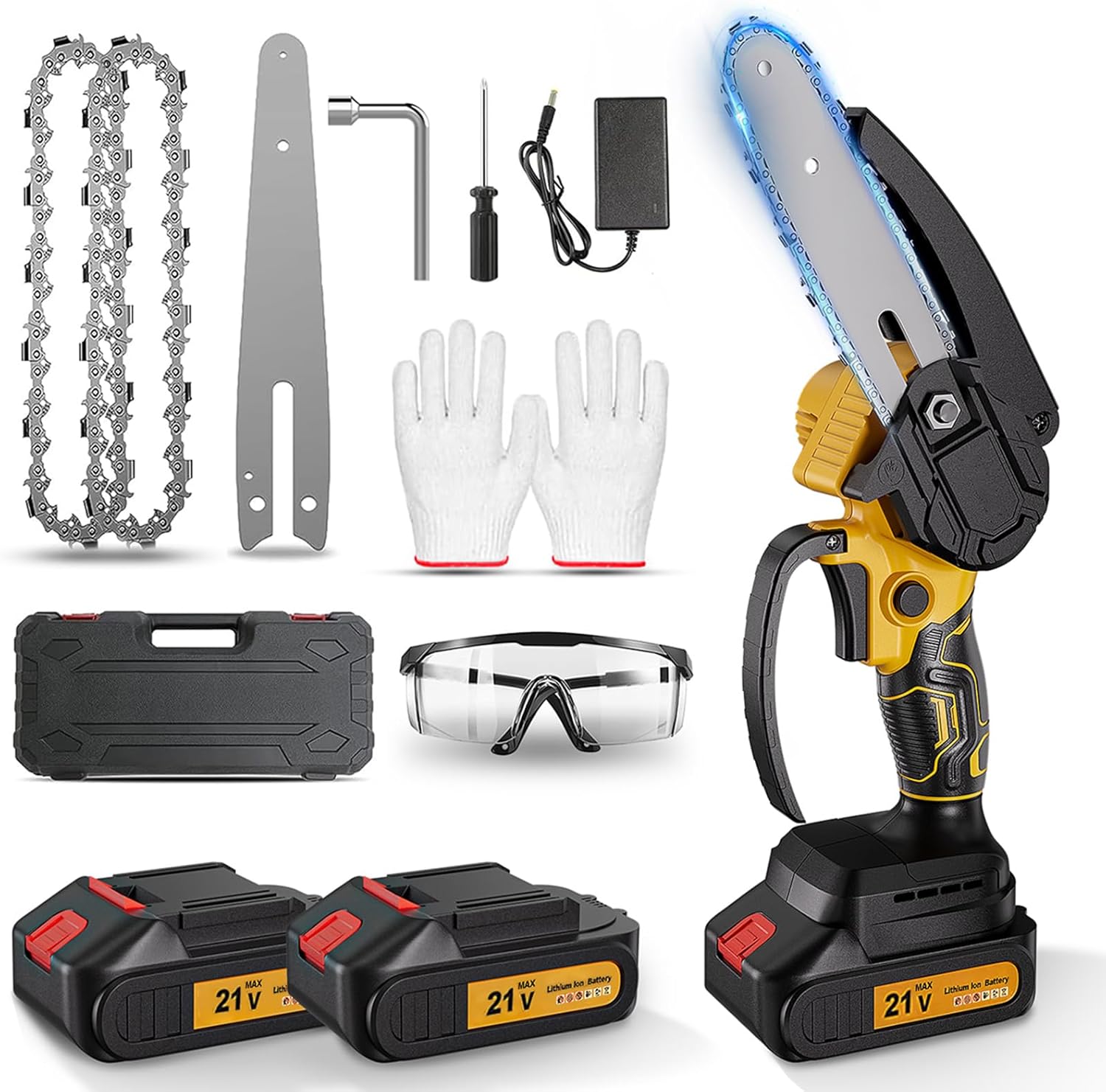 Amazon | VORAGA チェーンソー 充電式 ハンディチェーンソー 充電式チェーンソー 電動ノコギリ チェンソー 6インチ 21V 3.0Ah大容量バッテリー2個搭載 ミニチェーンソー ...