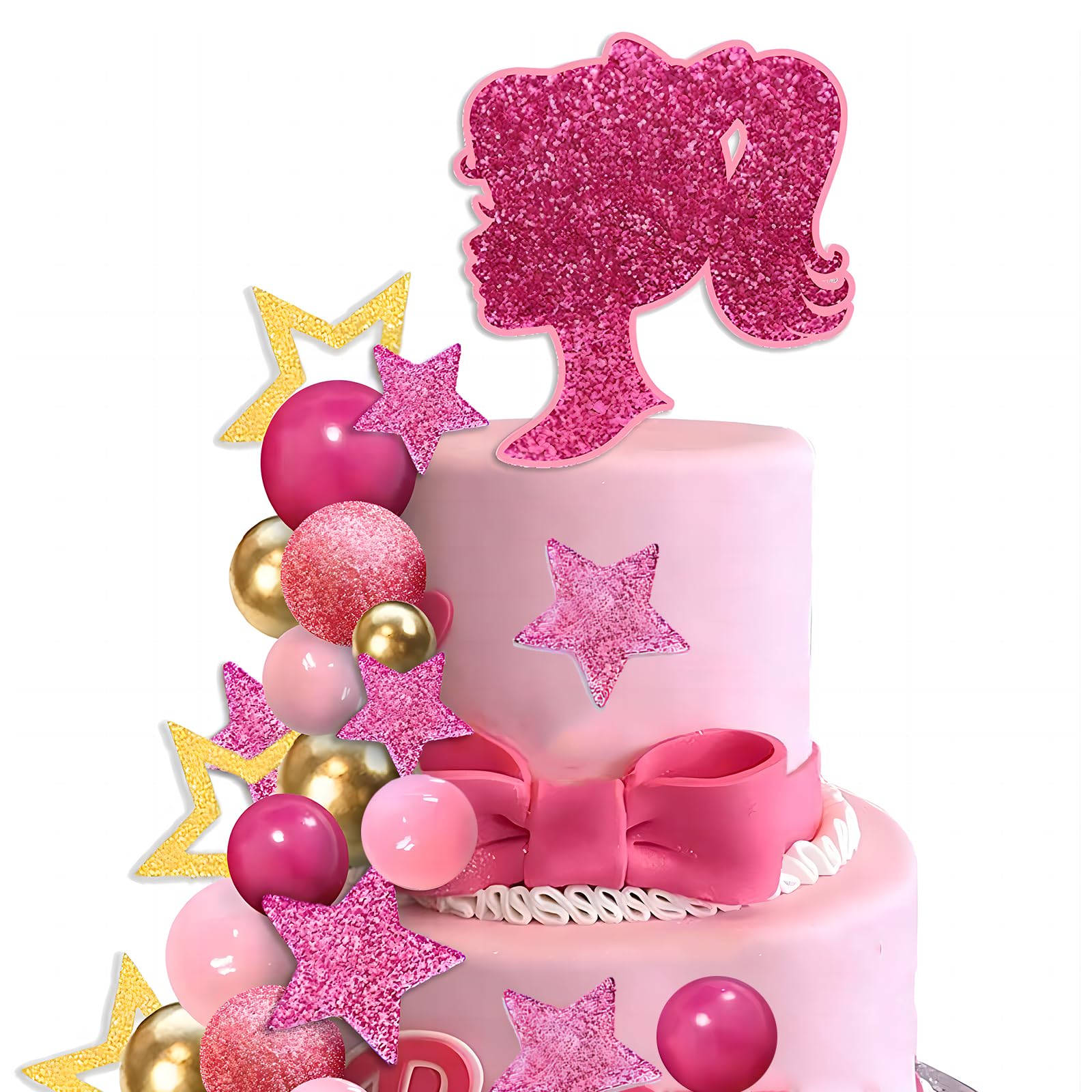 Hot Pink Girl Cake Toppers 36pcs Ball Cake Girl Theme Decorations with ...