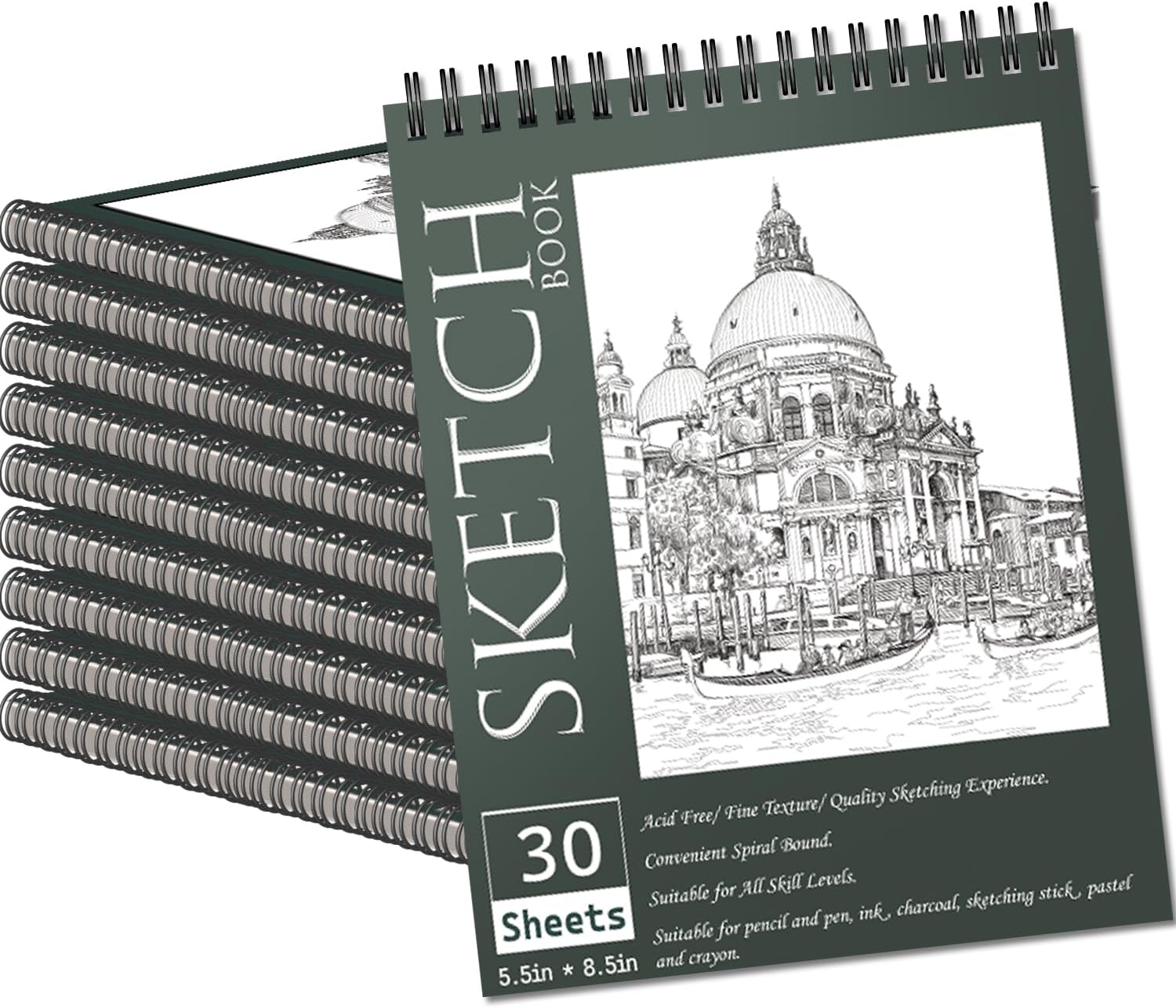 Amazon.com: 5 Pcs 16K Sketchbook, Spiral Sketch Pads, 30 Sheets (60 Pages) 120 GSM Thicken Paper ...