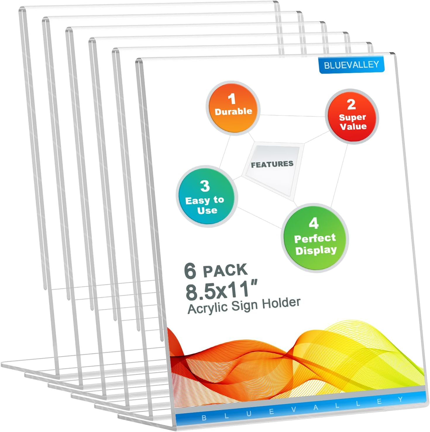 BlueValley Clear Acrylic Sign Holder - 8.5x11" Slant Paper Display ...
