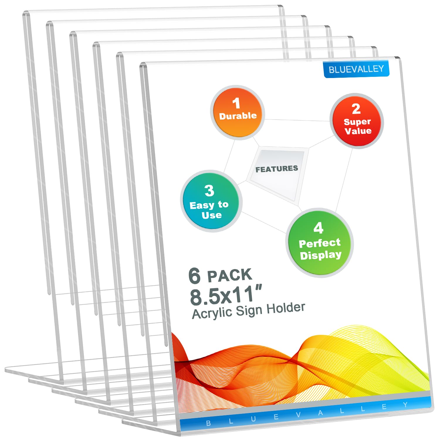 BlueValley Clear Acrylic Sign Holder - 8.5x11" Slant Paper Display ...