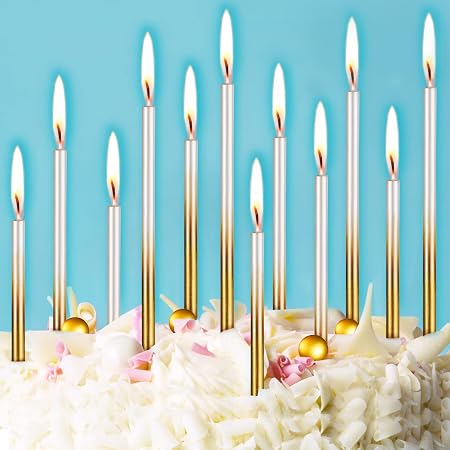 Amazon.com: 24 Count Party Long Thin Cake Candles Metallic Birthday ...