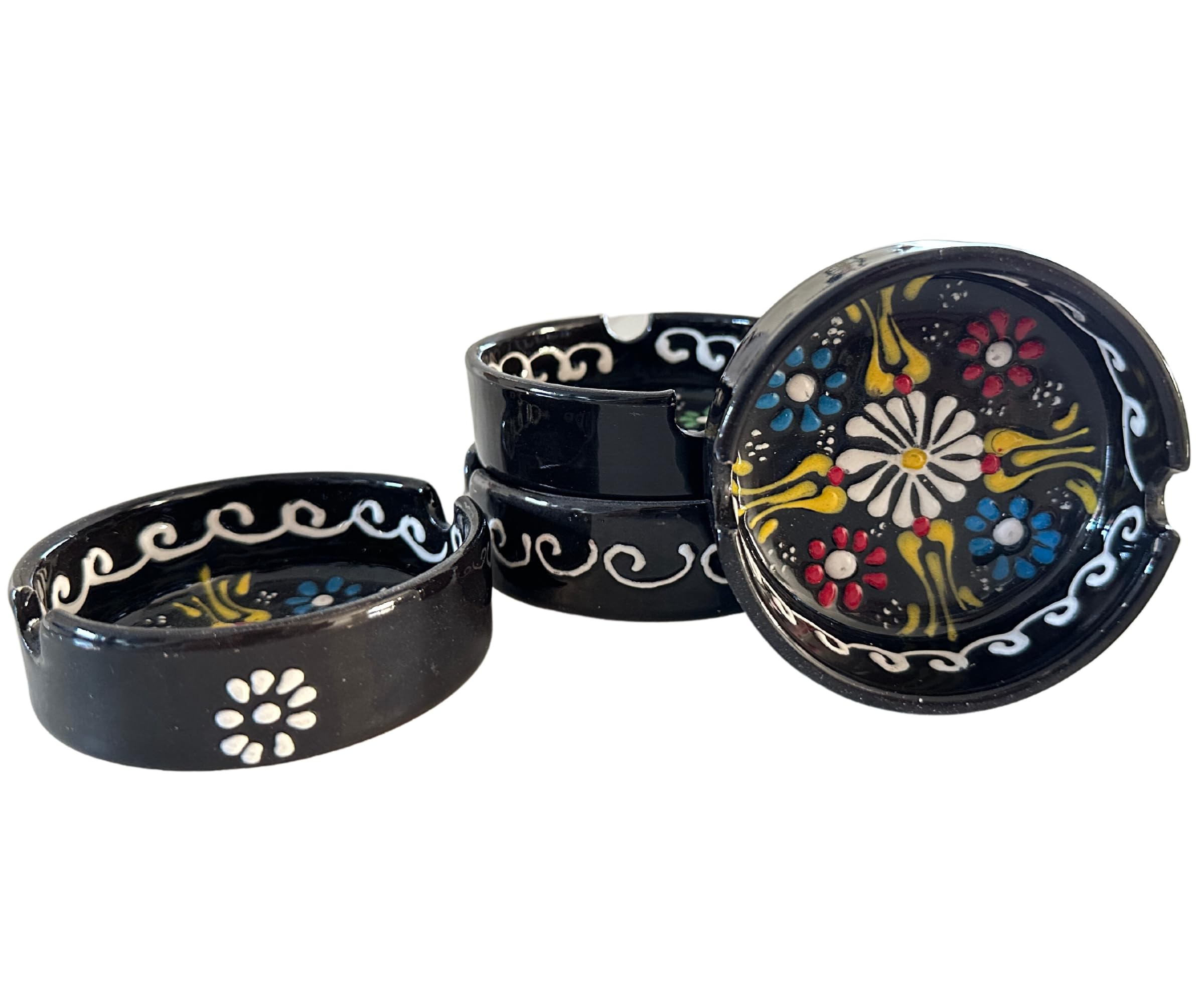 Amazon.com: 4-Piece Hand-Painted Ceramic Ashtray Set - Colorful, Glossy ...