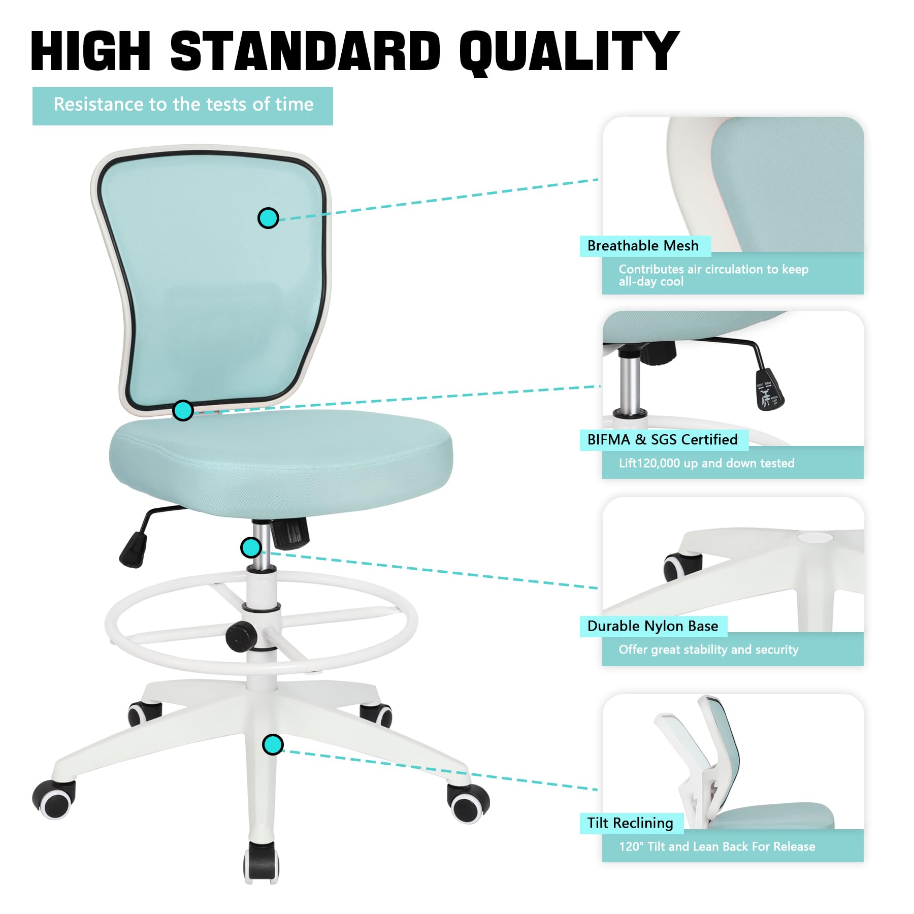 Snapklik.com : Drafting Chair Adjustable Height Tall Office Chairs ...