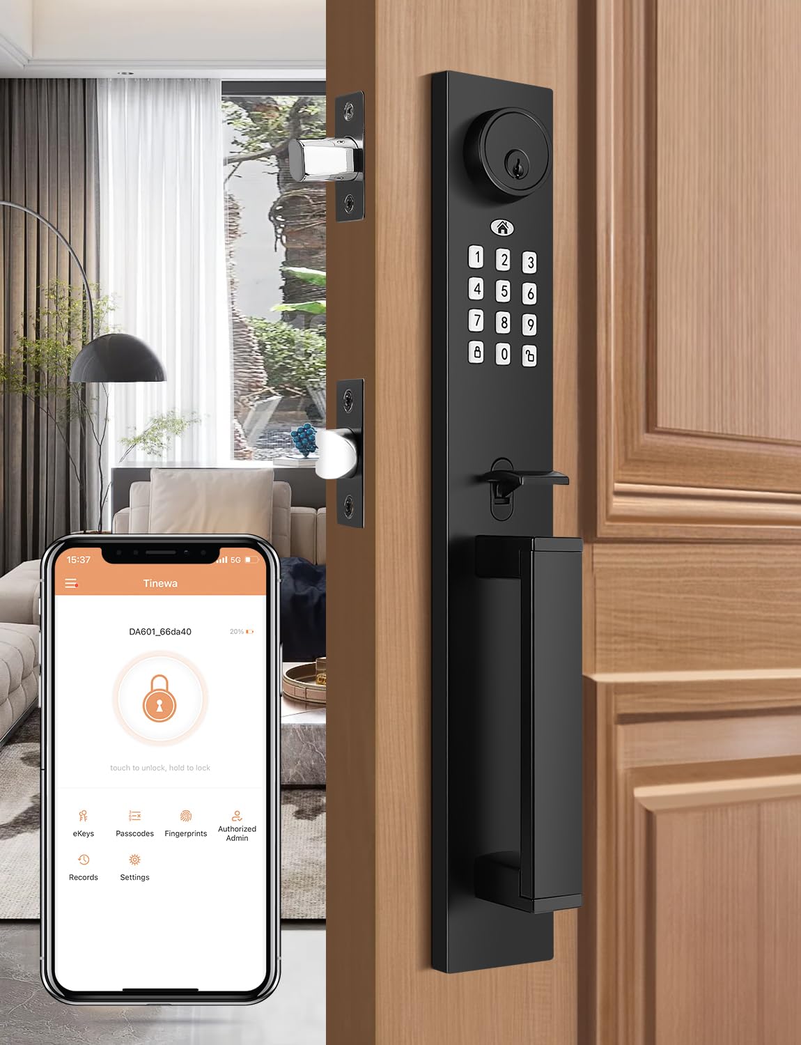 Tinewa Keyless Entry Door Lock with Lever, Full Escutcheon Smart Door ...