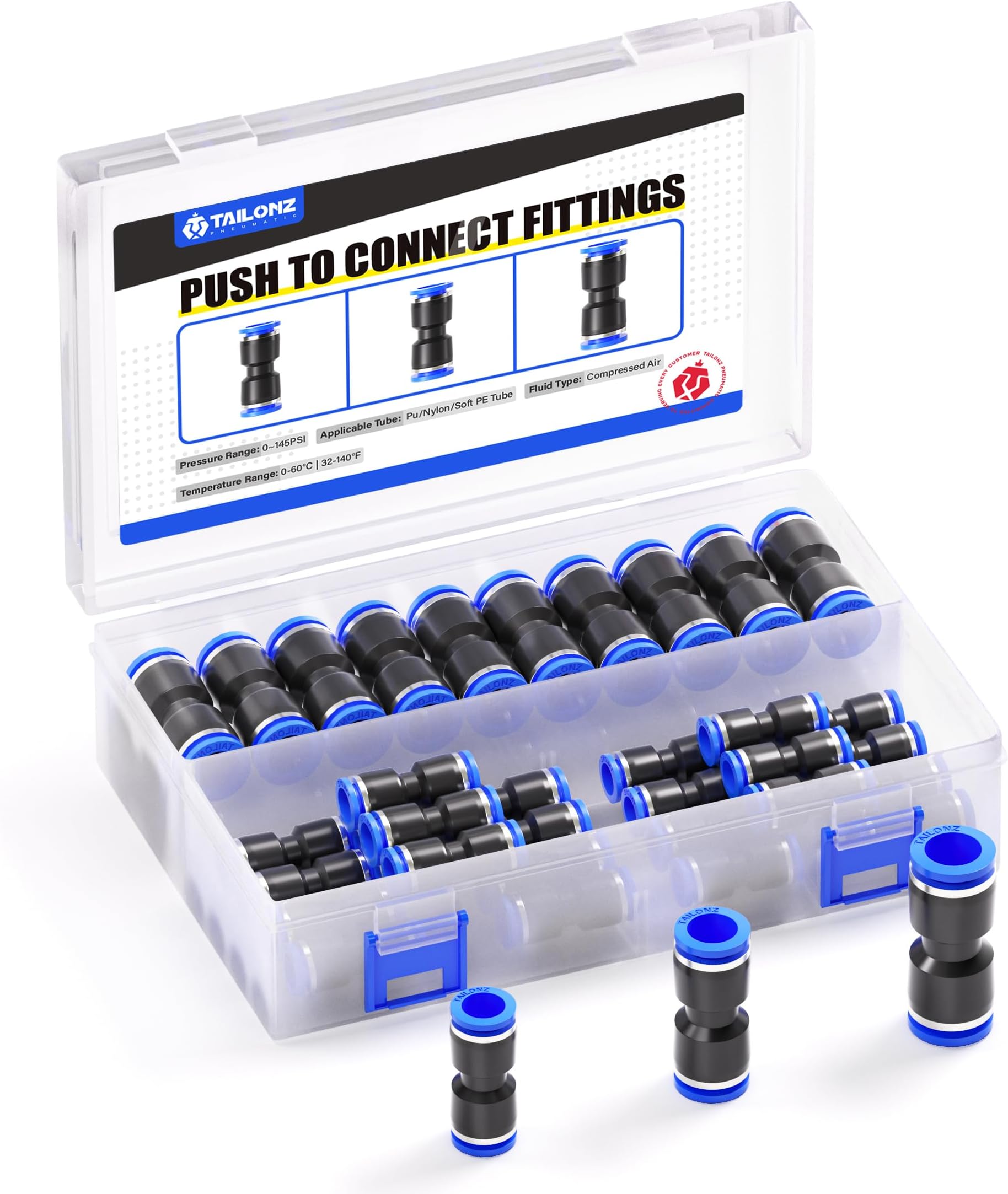 Amazon.com: 40Pcs 4 Shapes 1/4" Air Push Quick Fittings, Quick Connect ...