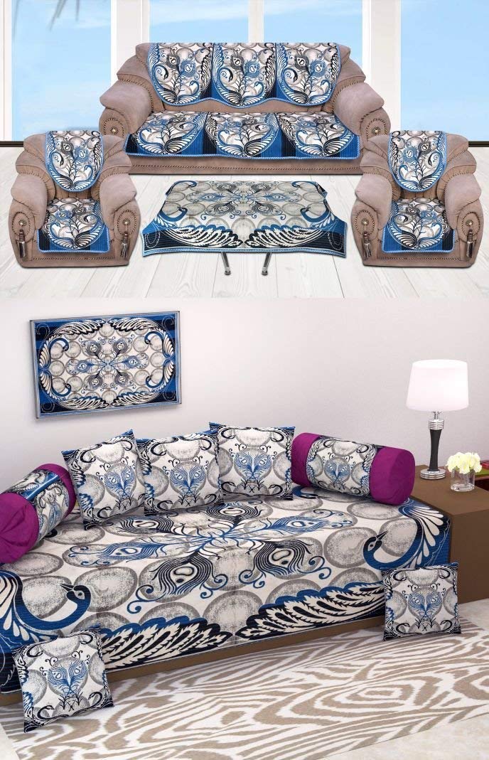 Decoholic Diwan with Sofa Covers for Living Room 5 Seater and Table ...