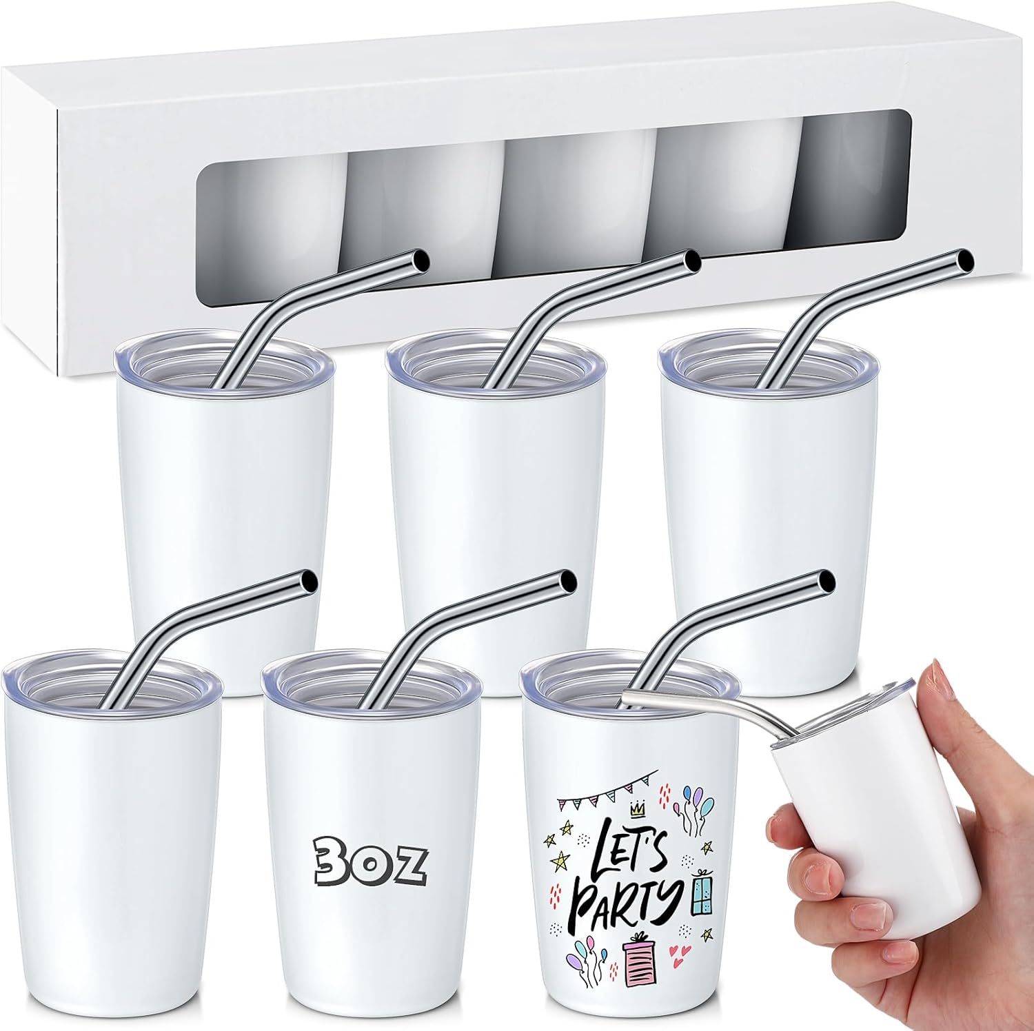 Amazon.com | Lemosae 6 Pcs Mini Tumbler Shot with Straw and Lid 3oz ...