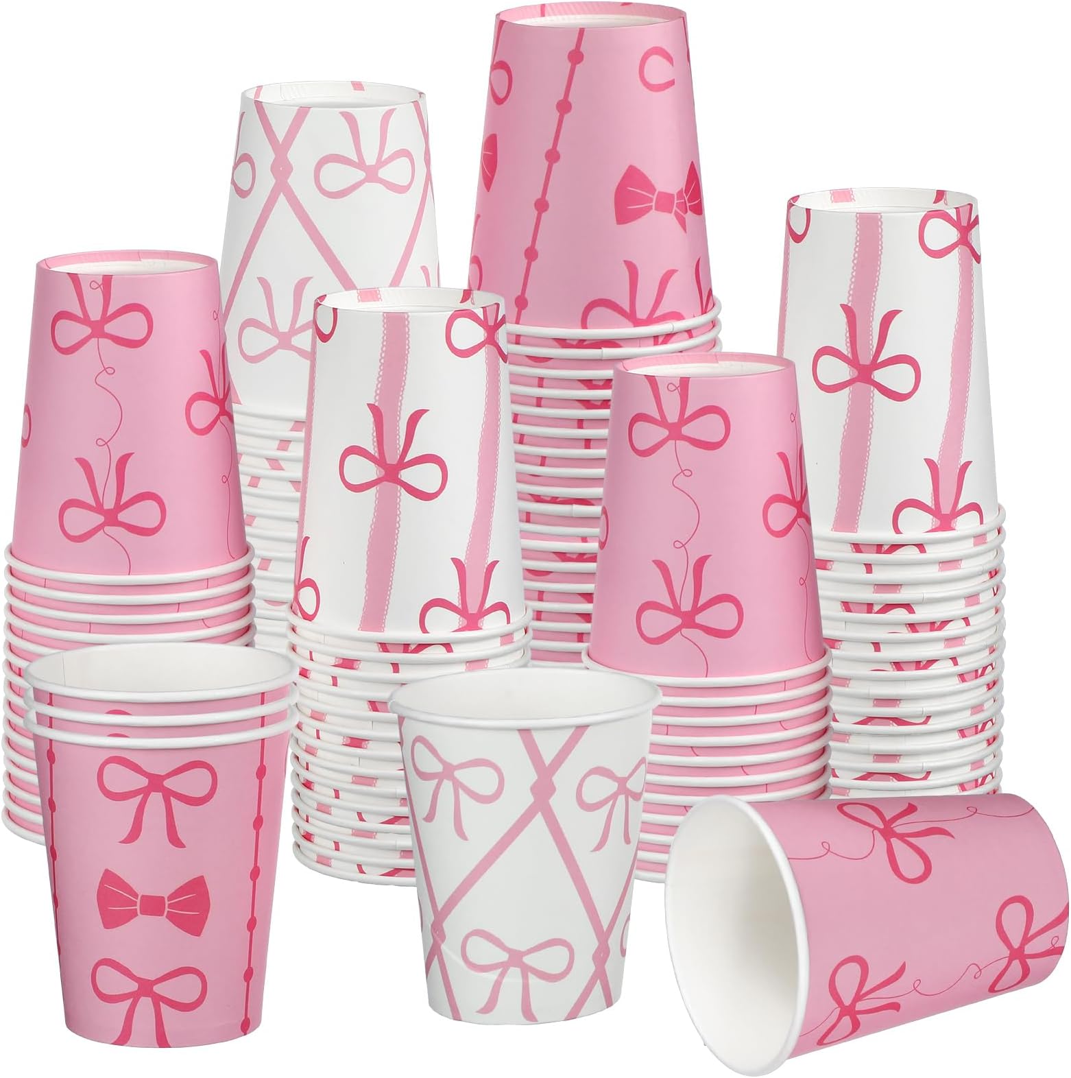 Amazon.com: Tioncy 50 Pcs Coquette Bow Paper Cups 12 oz Disposable Pink ...
