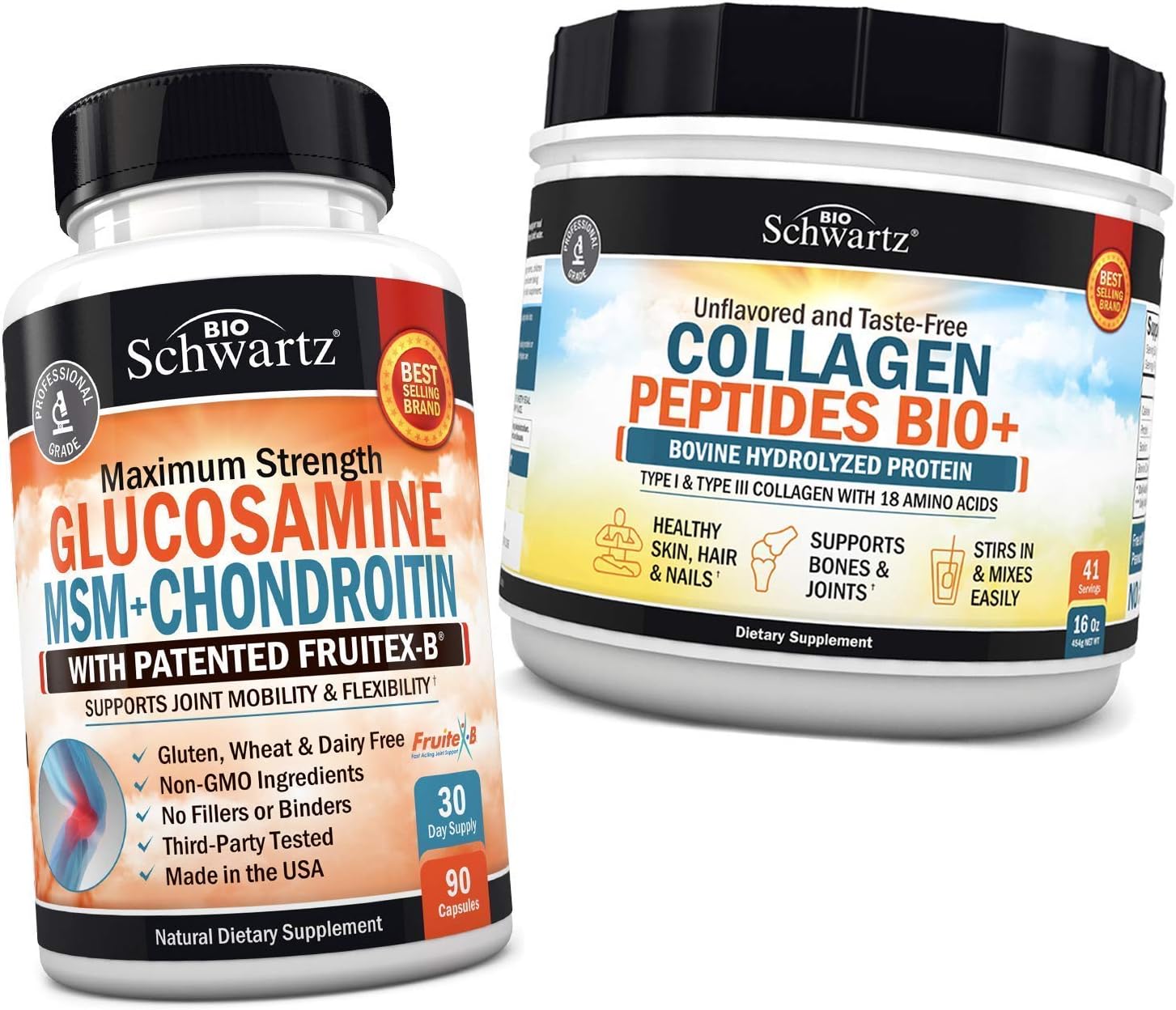Amazon.com: BioSchwartz Glucosamine Chondroitin MSM + Collagen Peptides ...