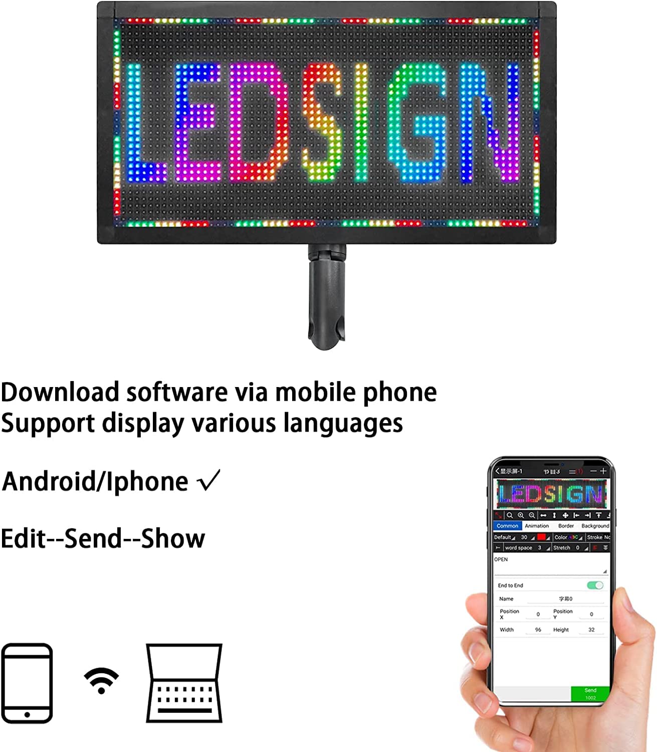 CX P5 RGB LED Scrolling Sign 14â€˜â€™x 7.5â€™â€™ WiFi LED Signs Display ...