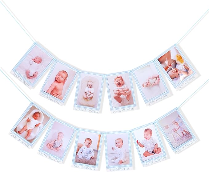 Amazon.com: Newborn 1 To 12 Months Milestone Decorations - Simple Blue ...