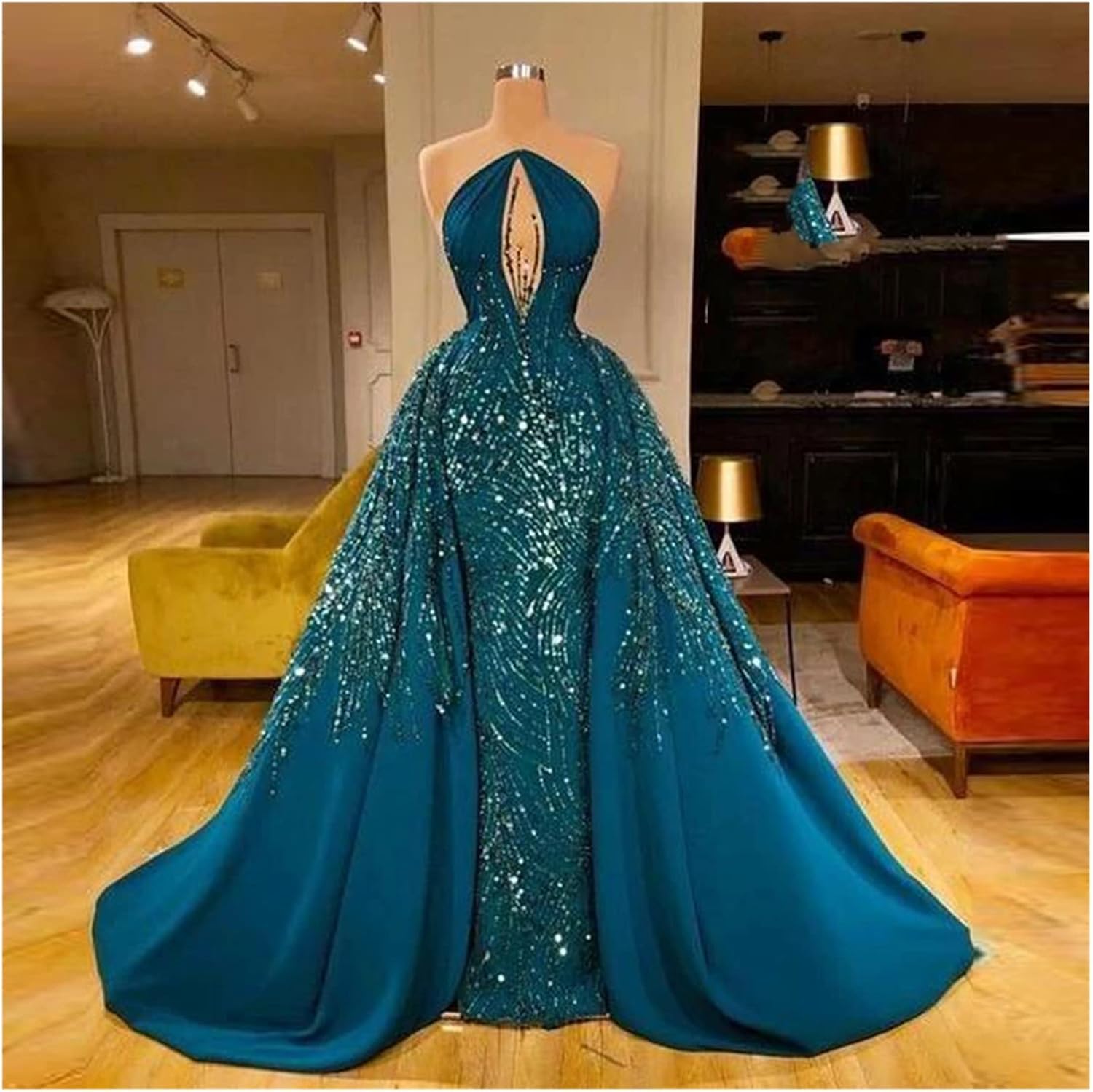Amazon.com: TKFDC Evening Dresses with Detachable Train Real Image ...